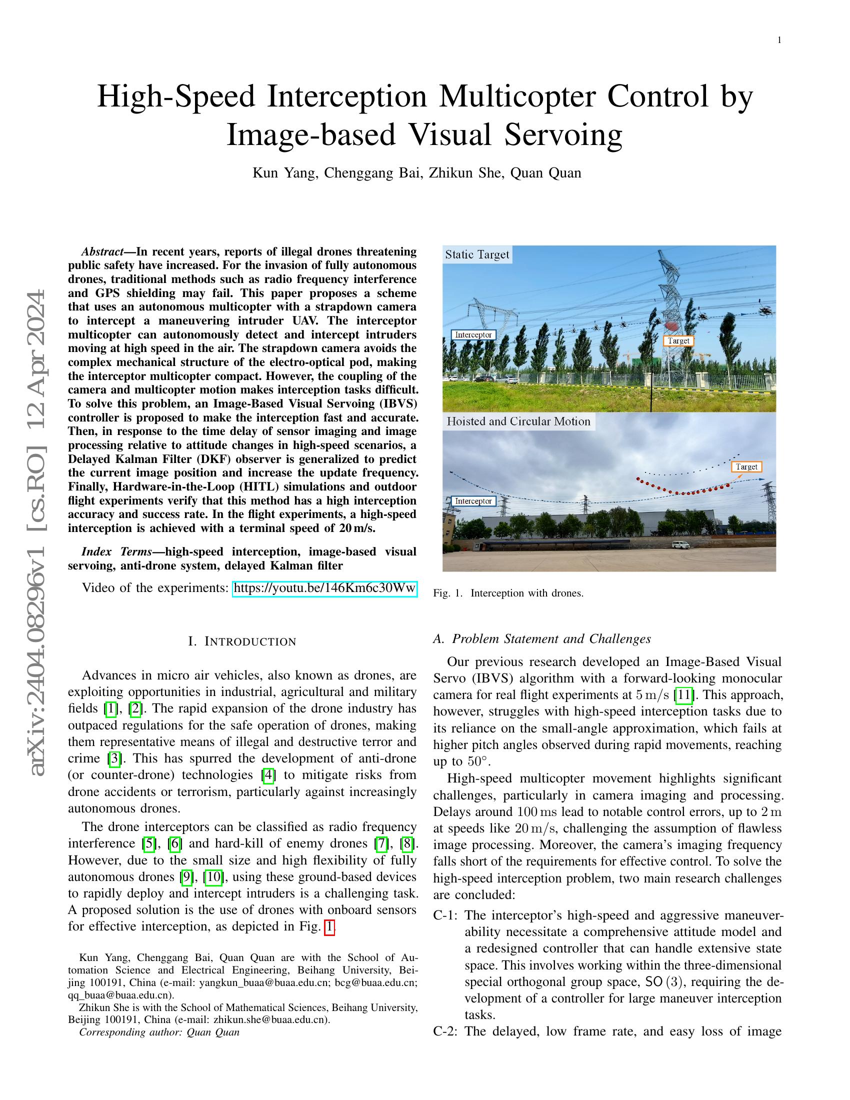 High-Speed Interception Multicopter Control by Image-based Visual ...