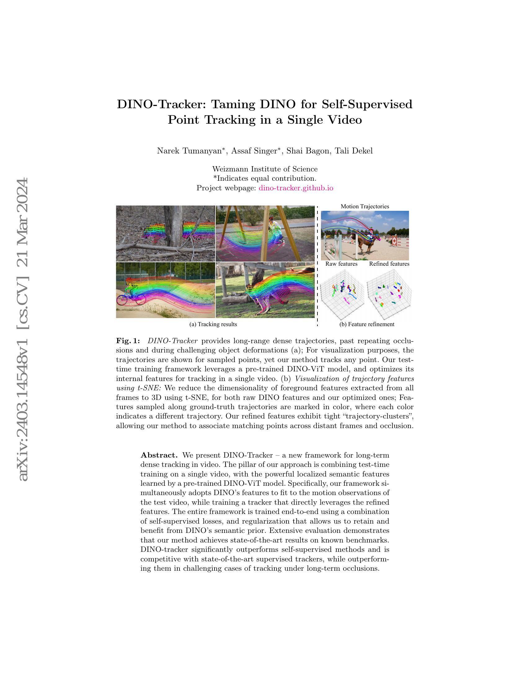 DINO-Tracker: Taming DINO for Self-Supervised Point Tracking in a Single Video - 智源社区论文