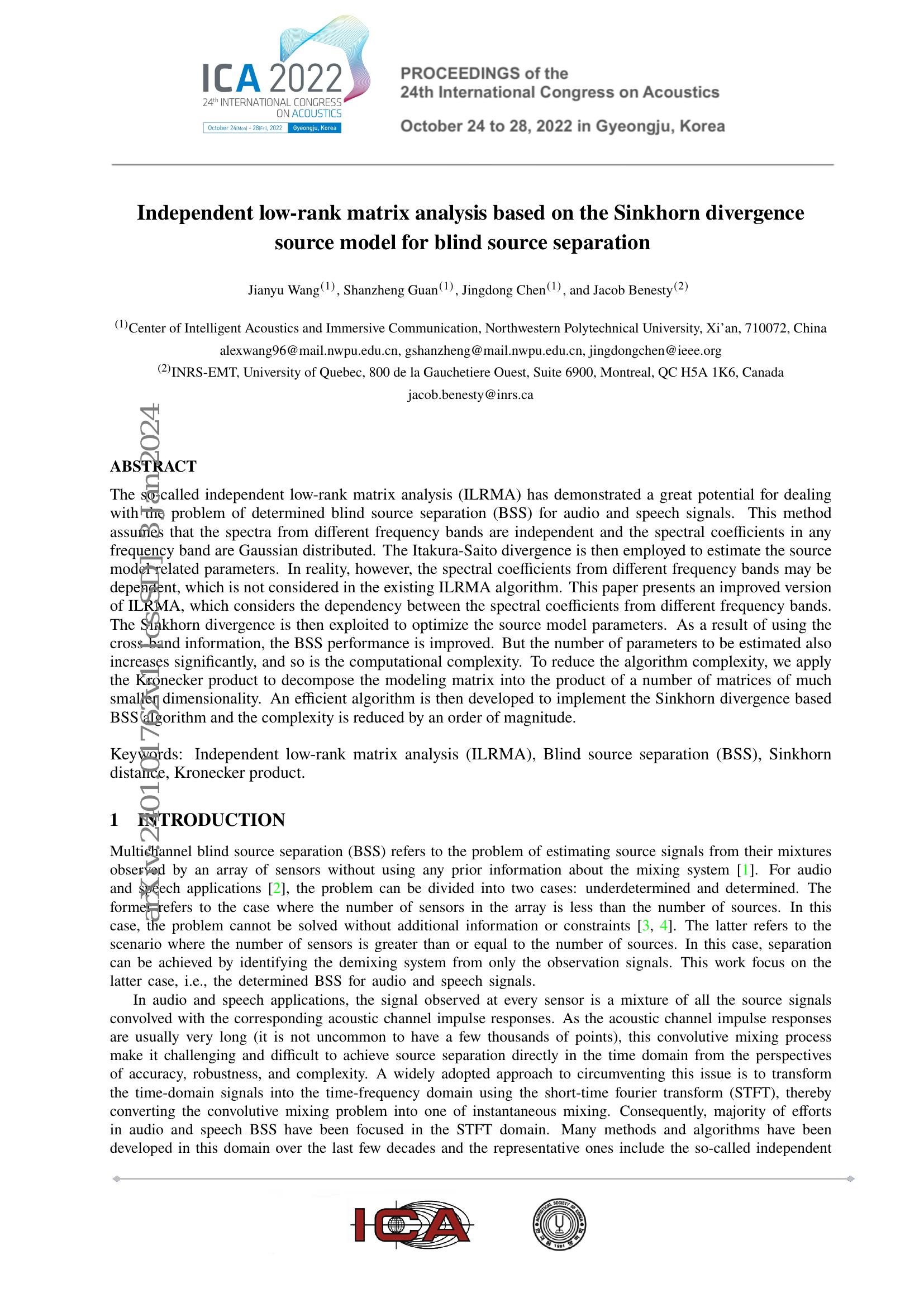 Independent low-rank matrix analysis based on the Sinkhorn divergence source model for blind ...