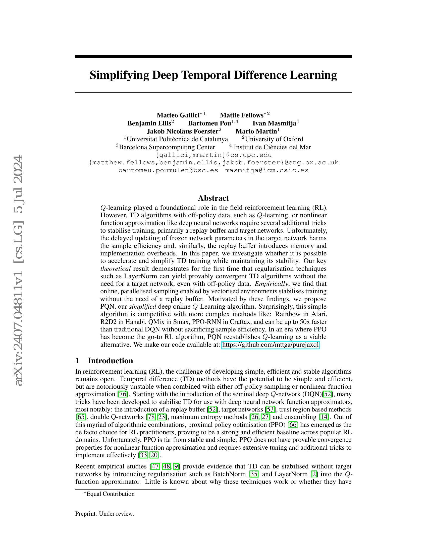 Simplifying Deep Temporal Difference Learning - 智源社区论文