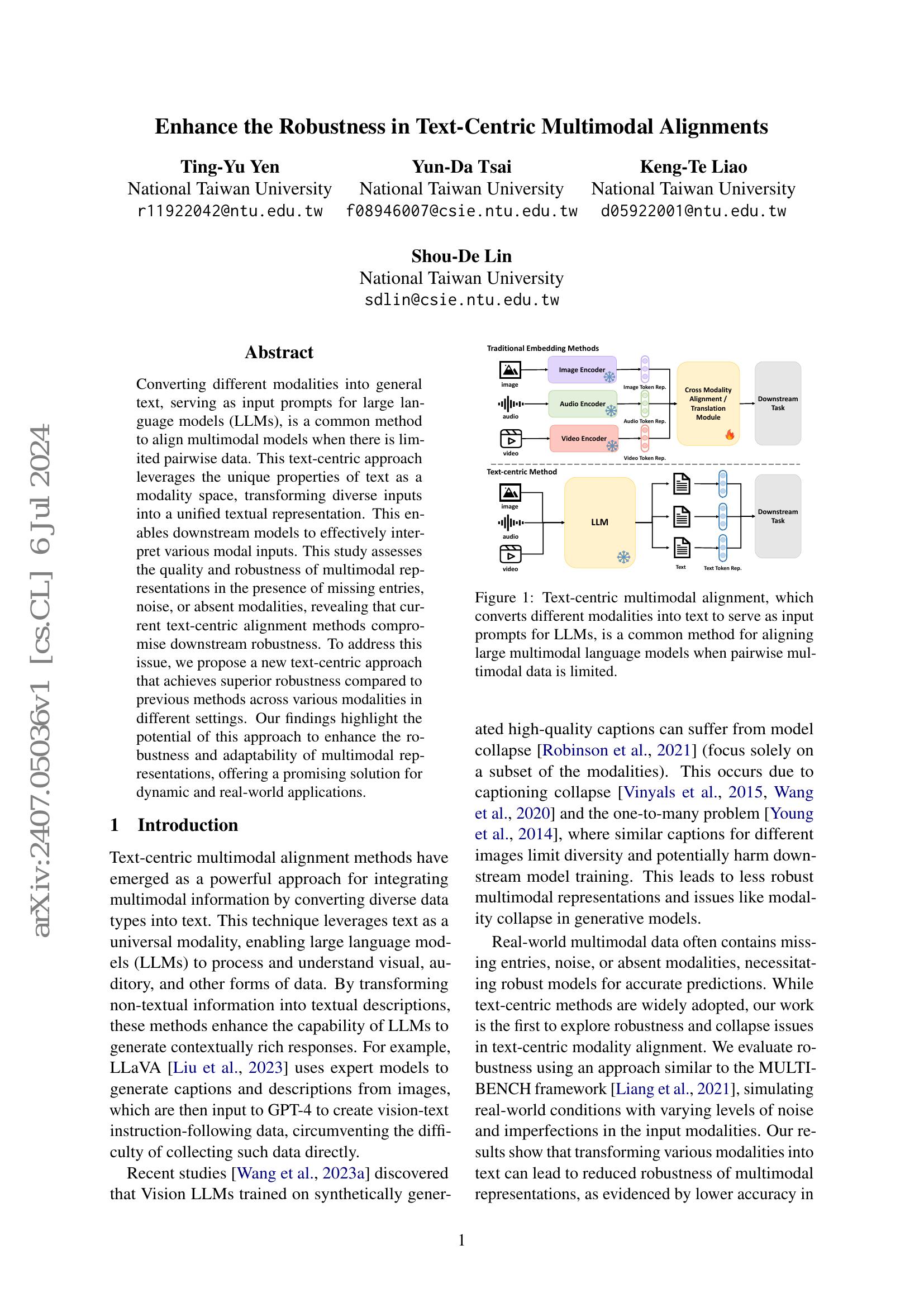 Enhance the Robustness of Text-Centric Multimodal Alignments - 智源社区论文
