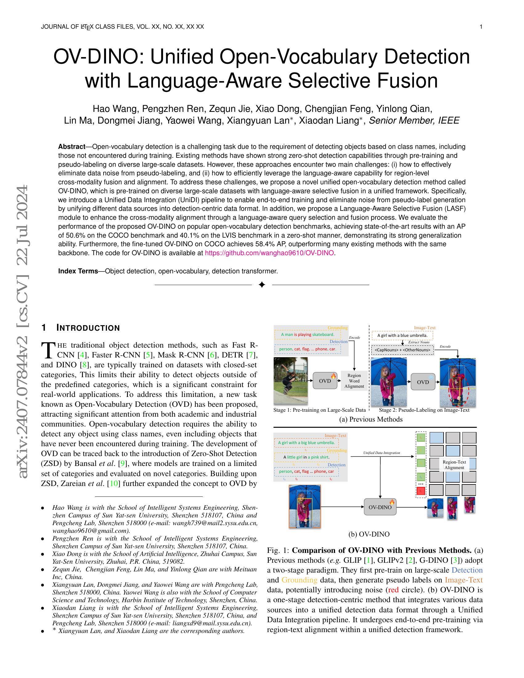 OV-DINO: Unified Open-Vocabulary Detection with Language-Aware Selective Fusion - 智源社区论文