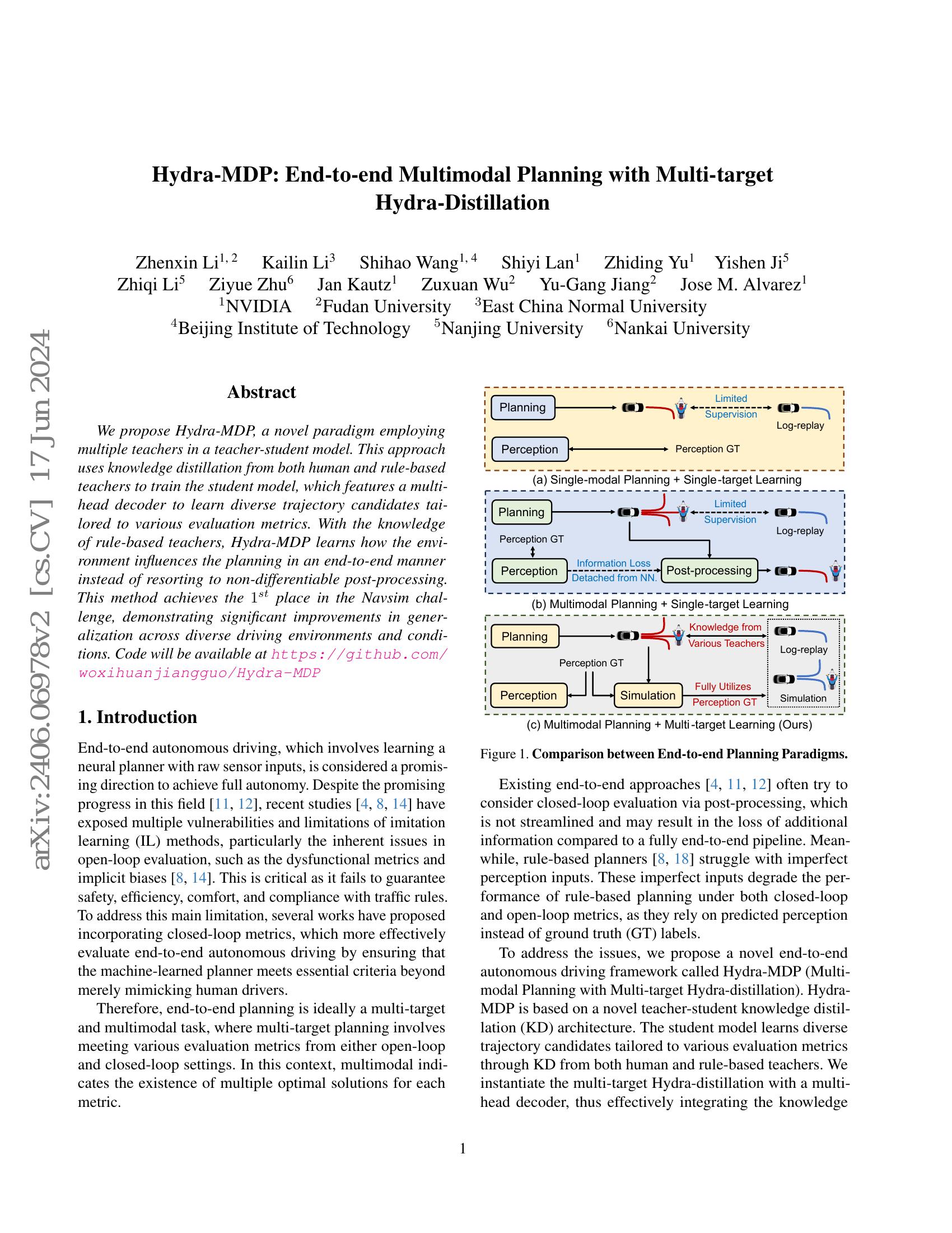 Hydra-MDP: End-to-end Multimodal Planning with Multi-target Hydra ...