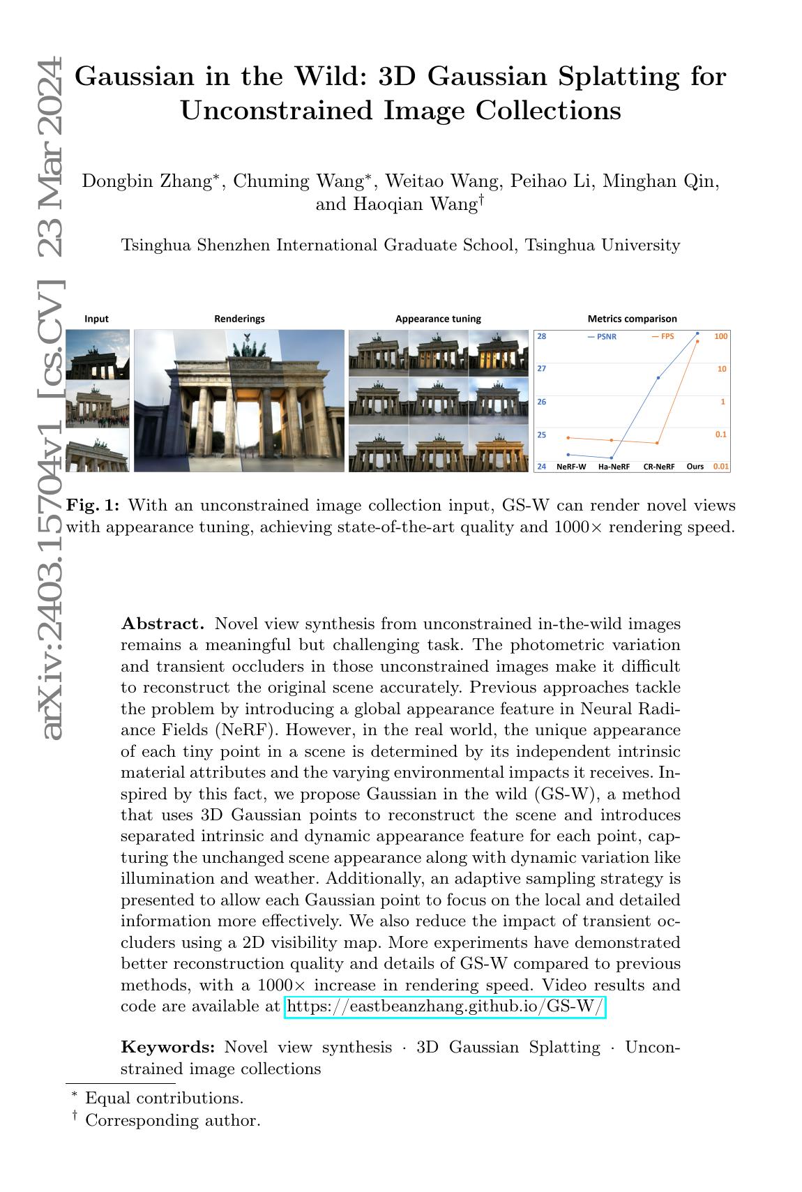 Gaussian in the Wild: 3D Gaussian Splatting for Unconstrained Image Collections - 智源社区论文