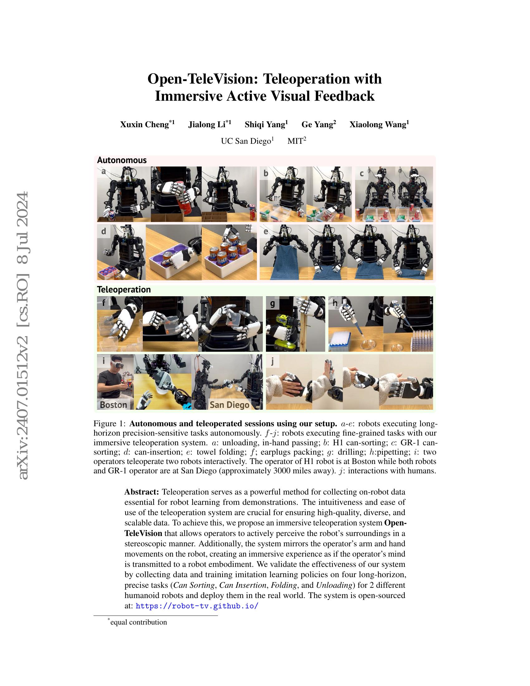 Open-TeleVision: Teleoperation with Immersive Active Visual Feedback ...