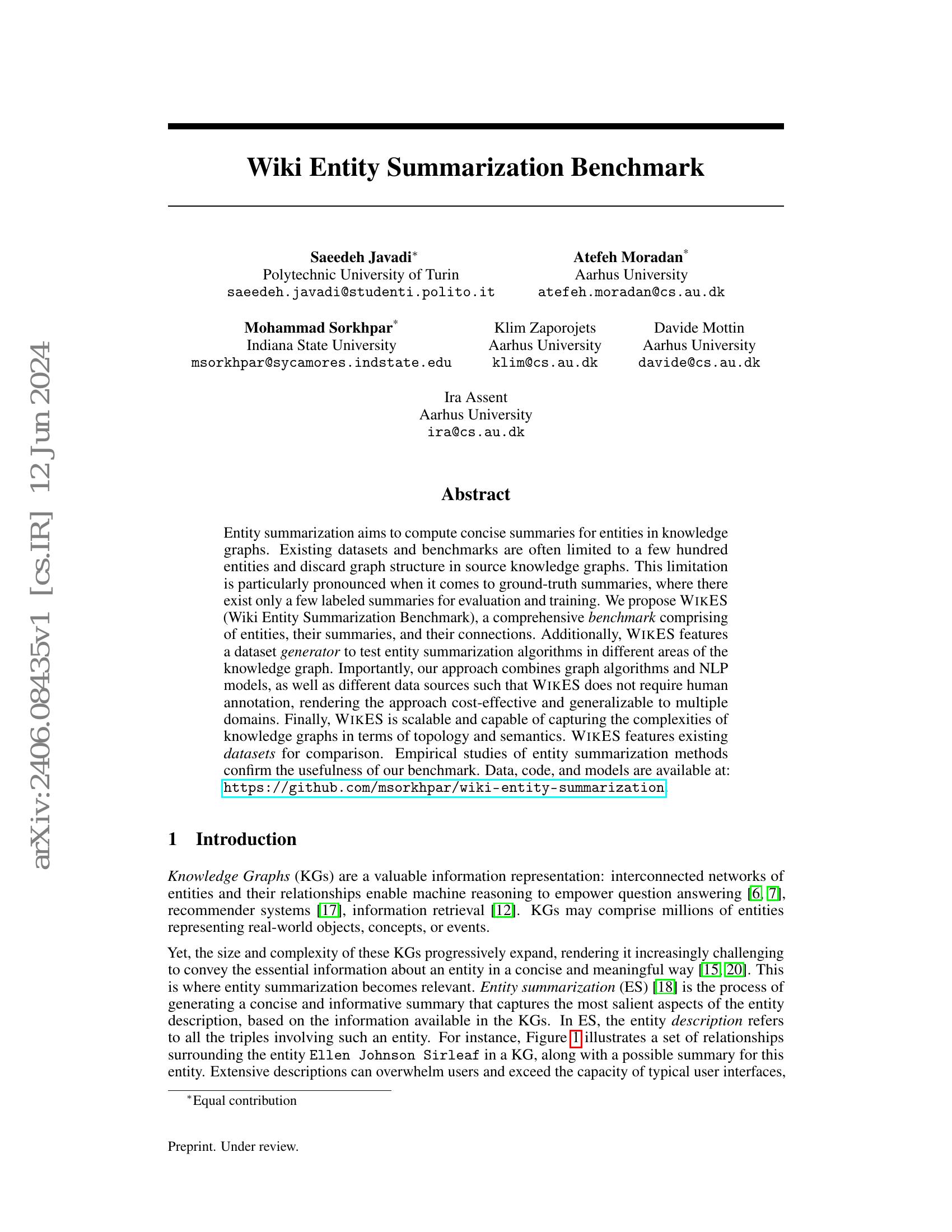 Wiki Entity Summarization Benchmark - 智源社区论文