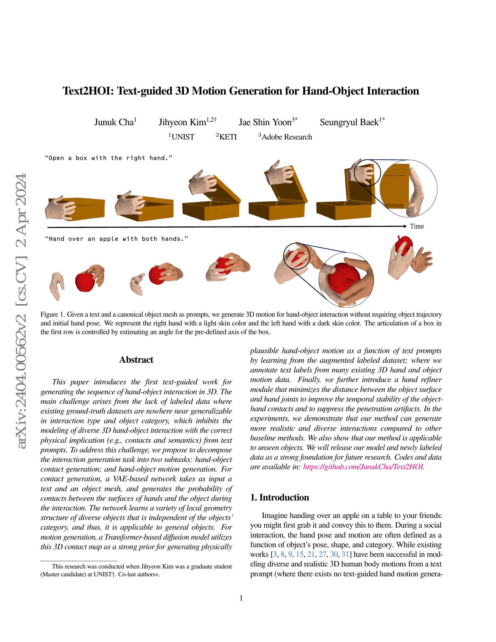 Text2hoi Text Guided 3d Motion Generation For Hand Object Interaction