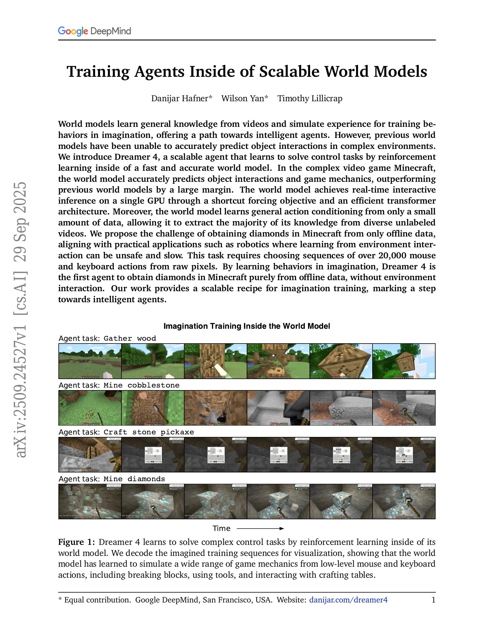 Training Agents Inside of Scalable World Models - 智源社区论文