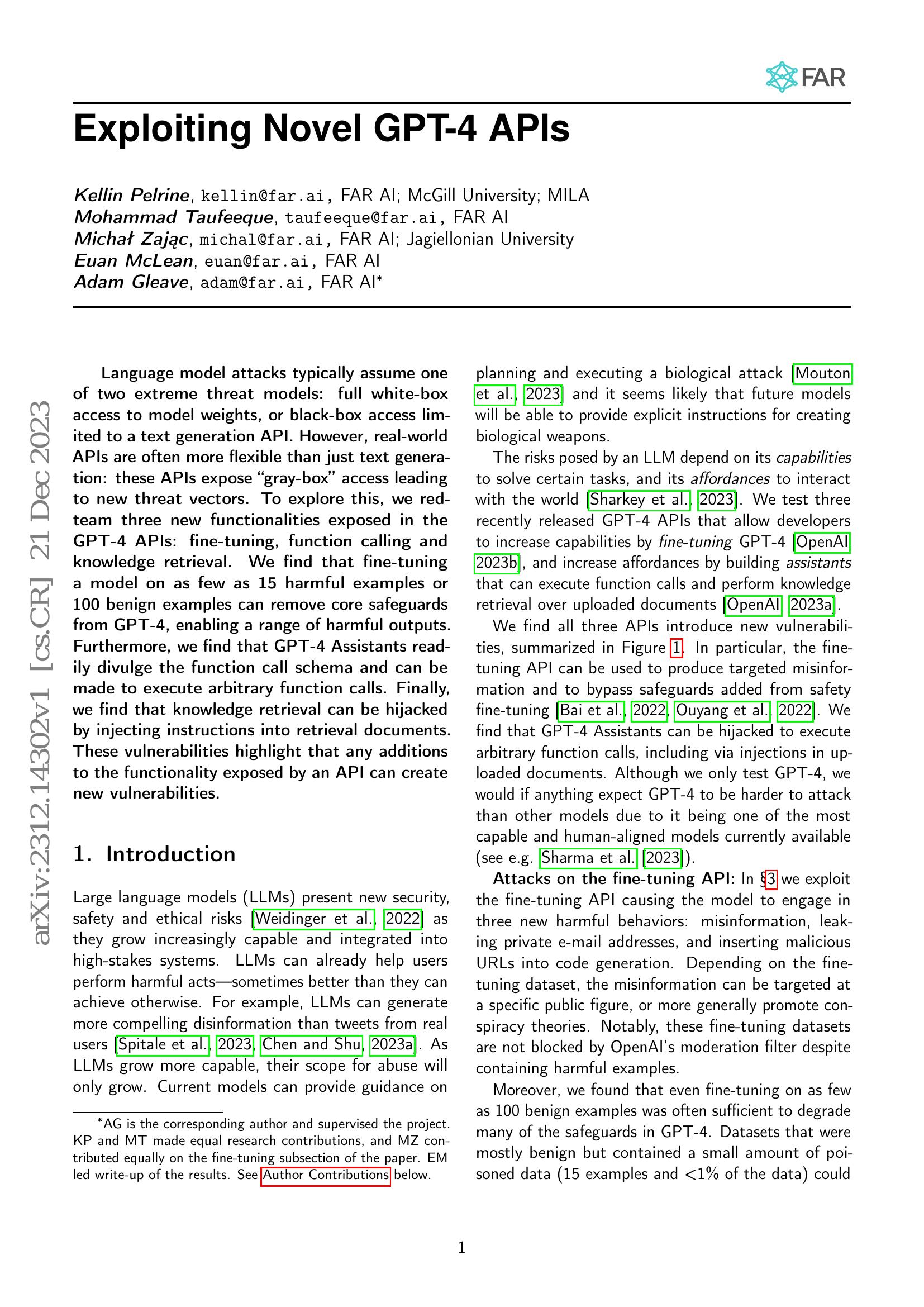 Exploiting Novel GPT-4 APIs - 智源社区论文