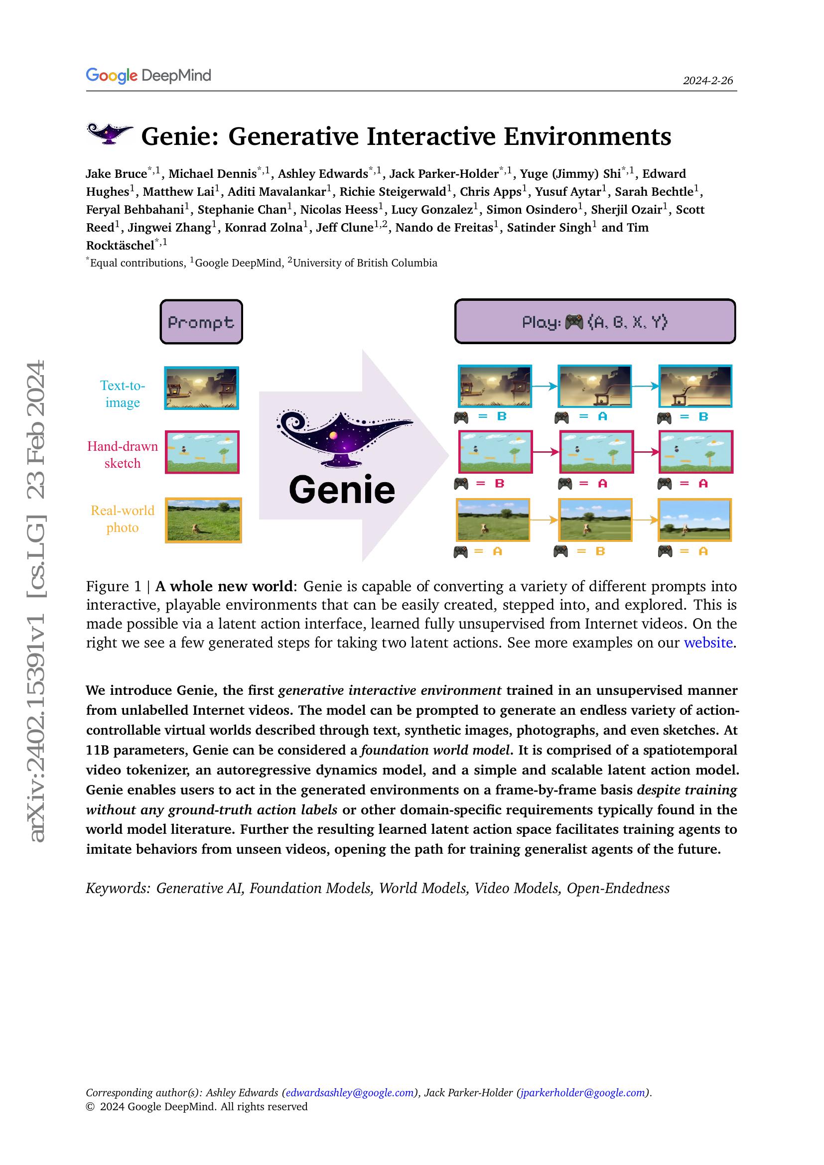 Genie: Generative Interactive Environments - 智源社区论文