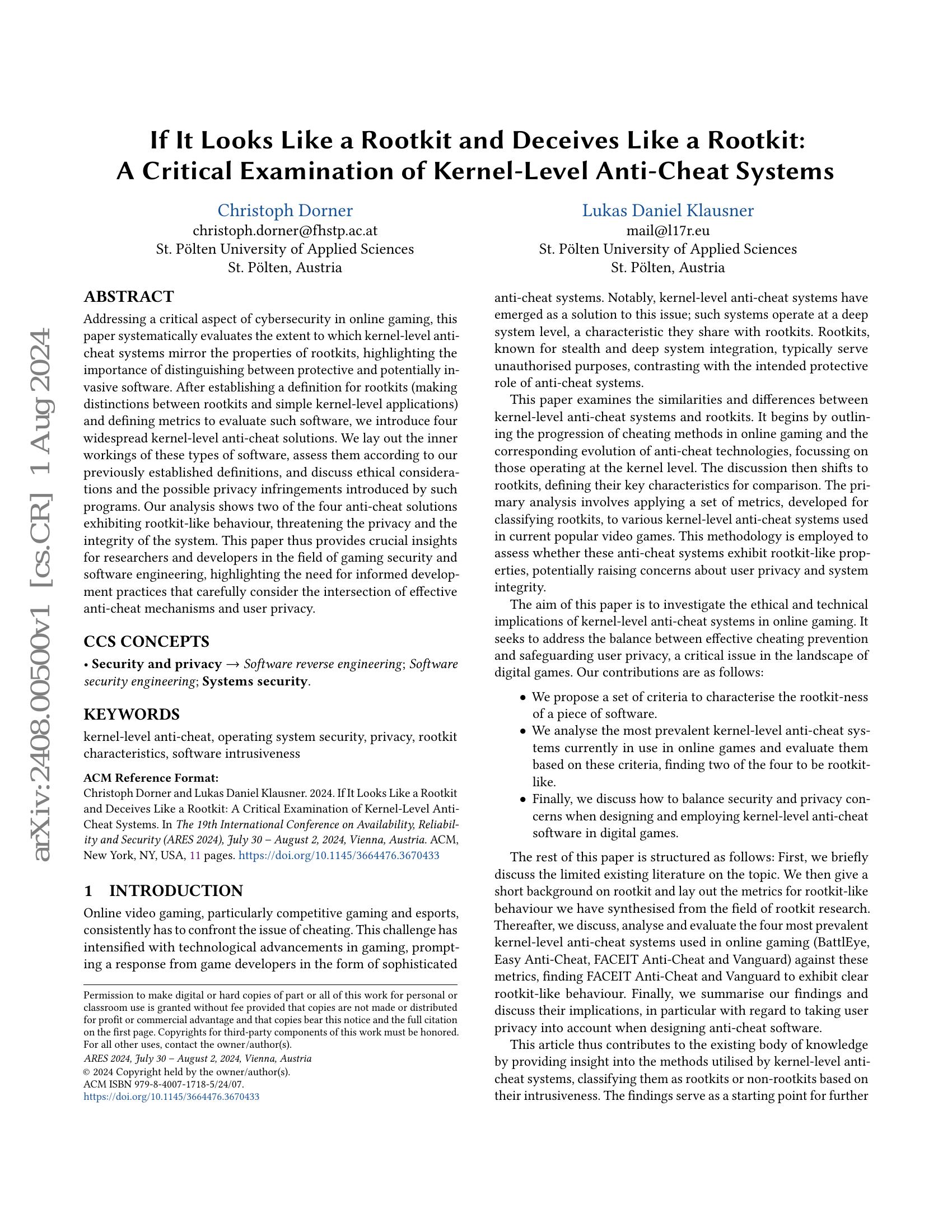 If It Looks Like a Rootkit and Deceives Like a Rootkit: A Critical ...