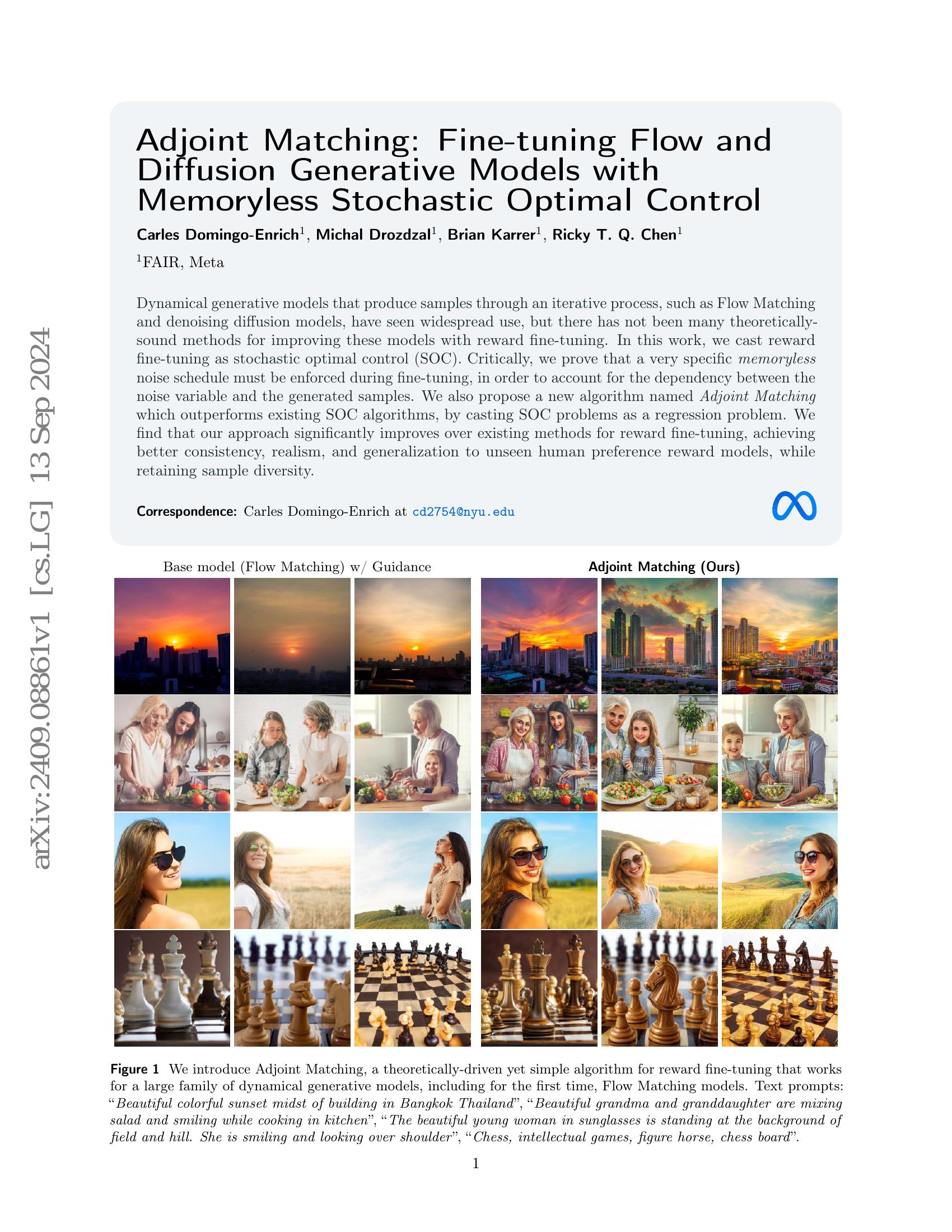 Adjoint Matching: Fine-tuning Flow and Diffusion Generative Models with Memoryless Stochastic ...