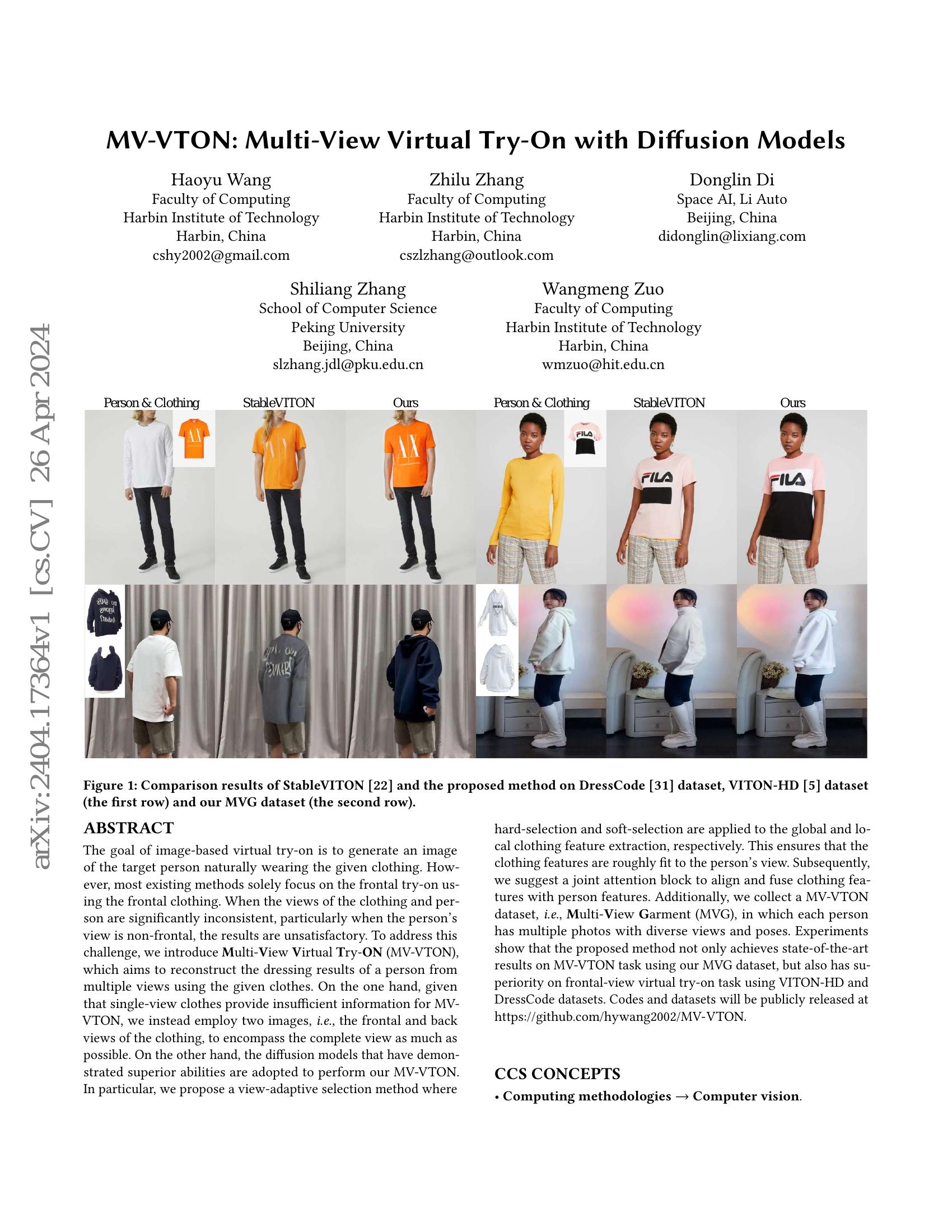 MV-VTON: Multi-View Virtual Try-On with Diffusion Models - 智源社区论文