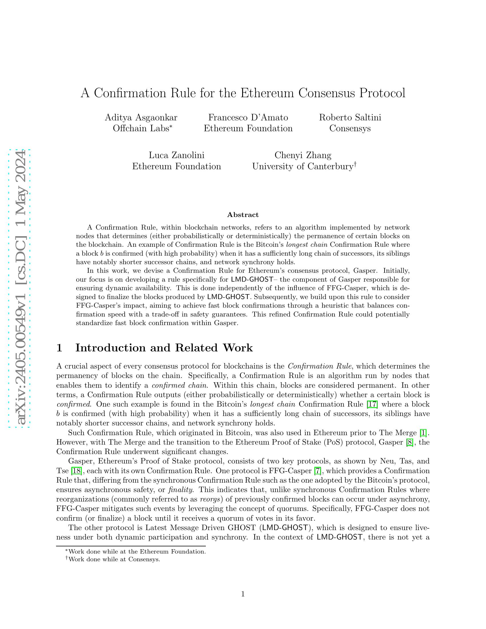 A Confirmation Rule for the Ethereum Consensus Protocol - 智源社区论文