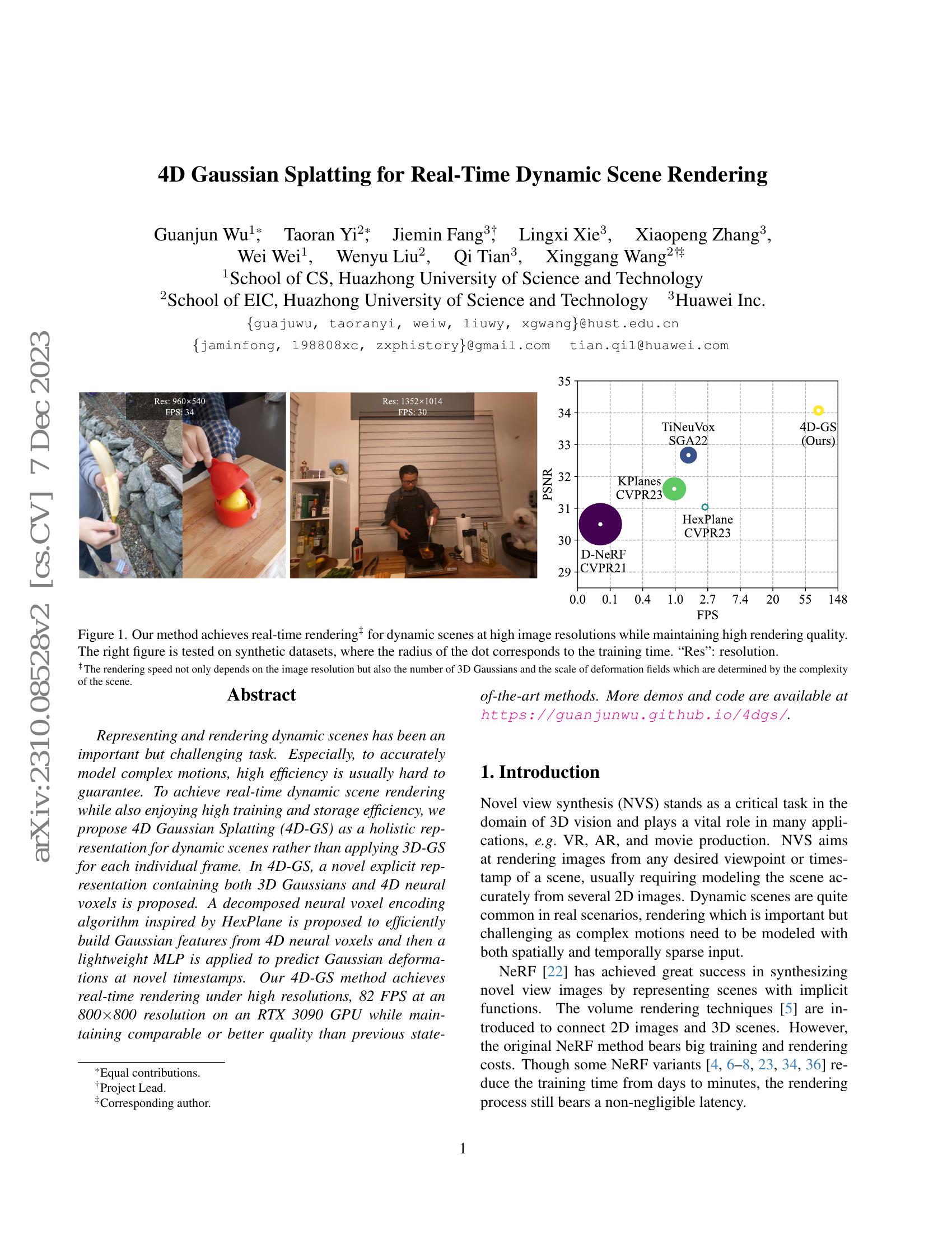 4D Gaussian Splatting for Real-Time Dynamic Scene Rendering - 智源社区论文
