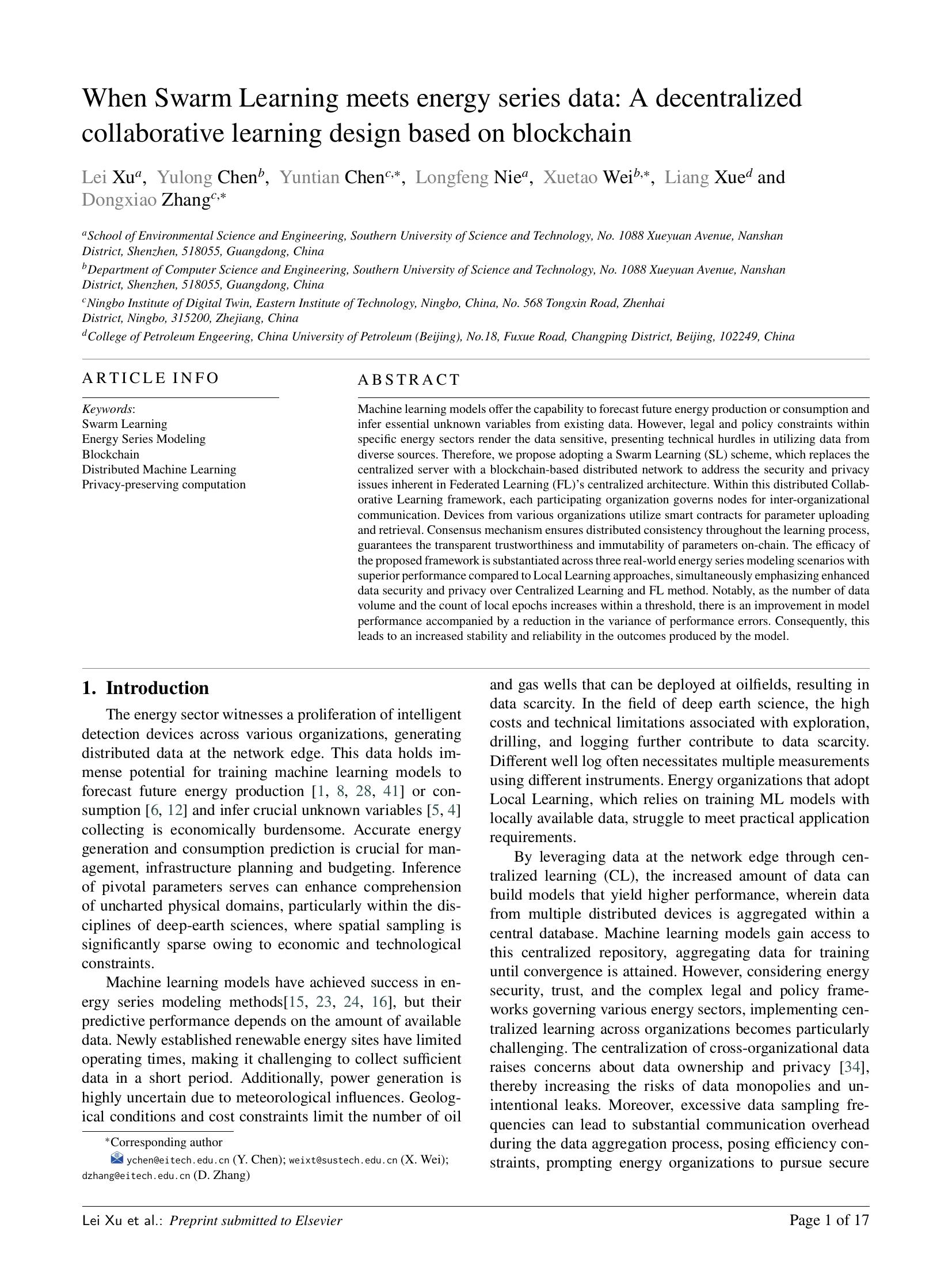 When Swarm Learning meets energy series data: A decentralized collaborative learning design ...