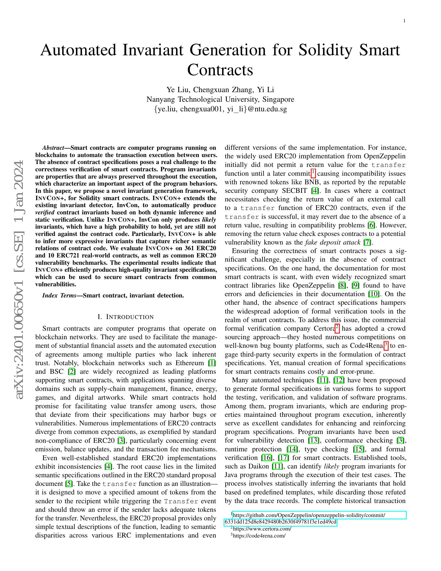 Automated Invariant Generation for Solidity Smart Contracts - 智源社区论文