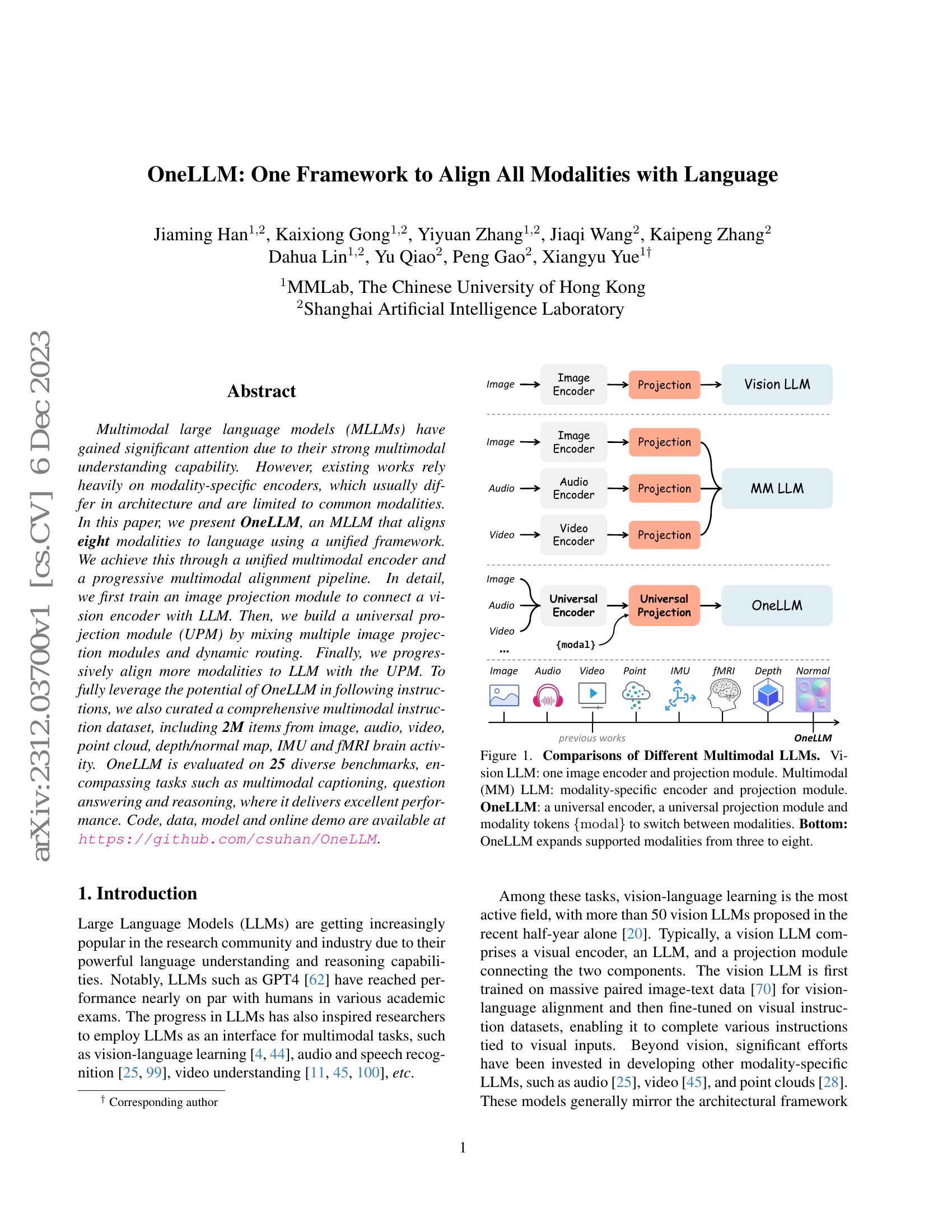 OneLLM: One Framework to Align All Modalities with Language - 智源社区论文