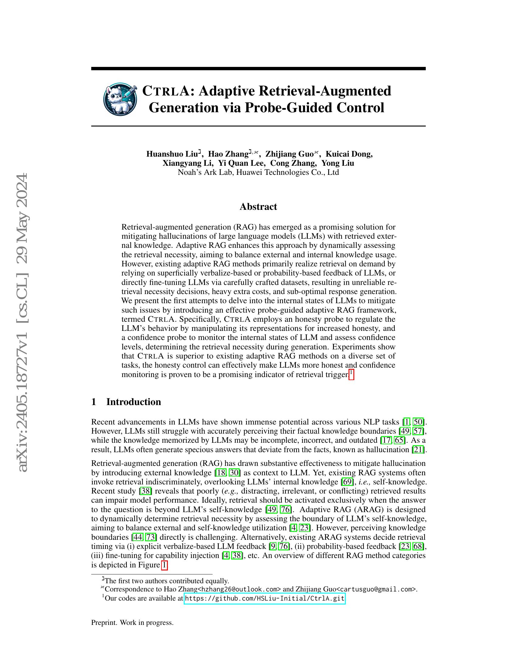 CtrlA: Adaptive Retrieval-Augmented Generation via Probe-Guided Control - 智源社区论文