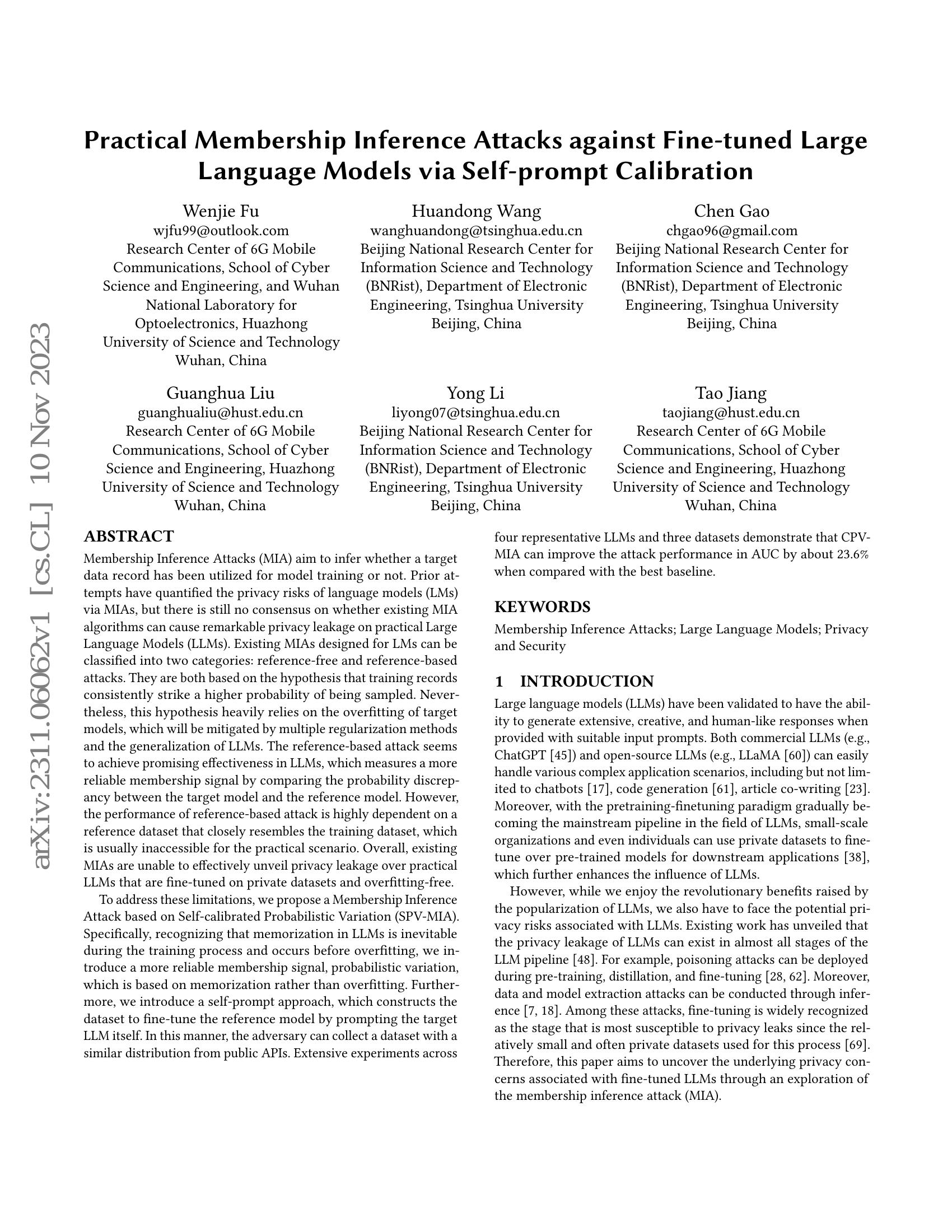 Practical Membership Inference Attacks against Fine-tuned Large Language Models via Self-prompt ...