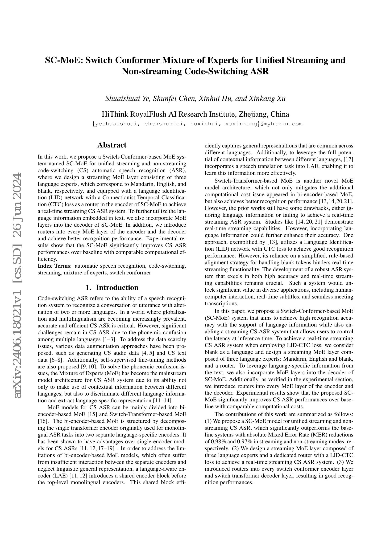 SC-MoE: Switch Conformer Mixture of Experts for Unified Streaming and ...