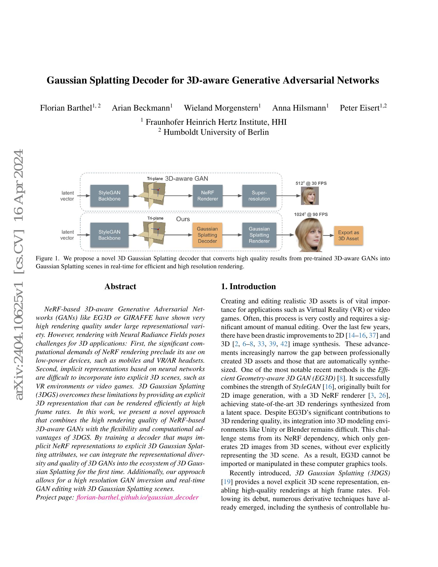 Gaussian Splatting Decoder For 3d Aware Generative Adversarial Networks