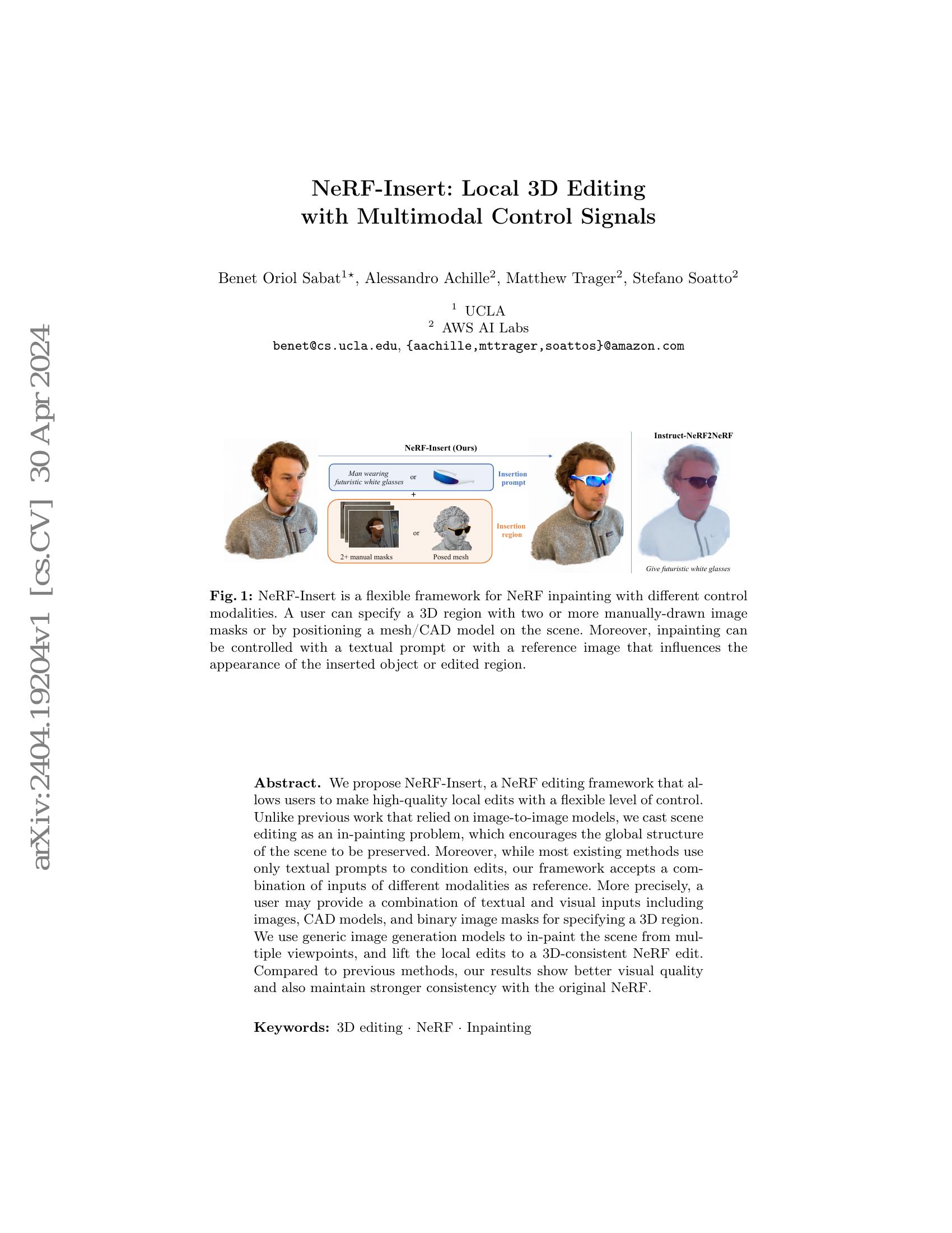 NeRF-Insert: 3D Local Editing with Multimodal Control Signals - 智源社区论文