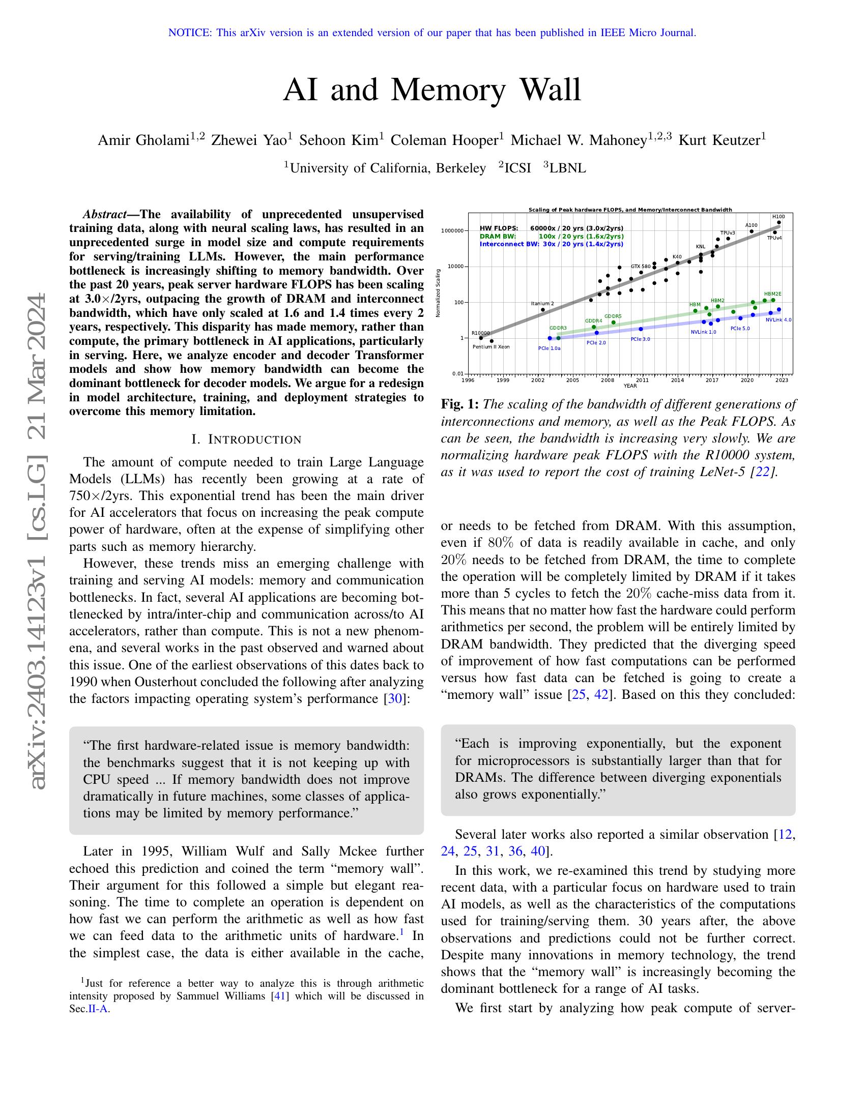 AI and Memory Wall - 智源社区论文