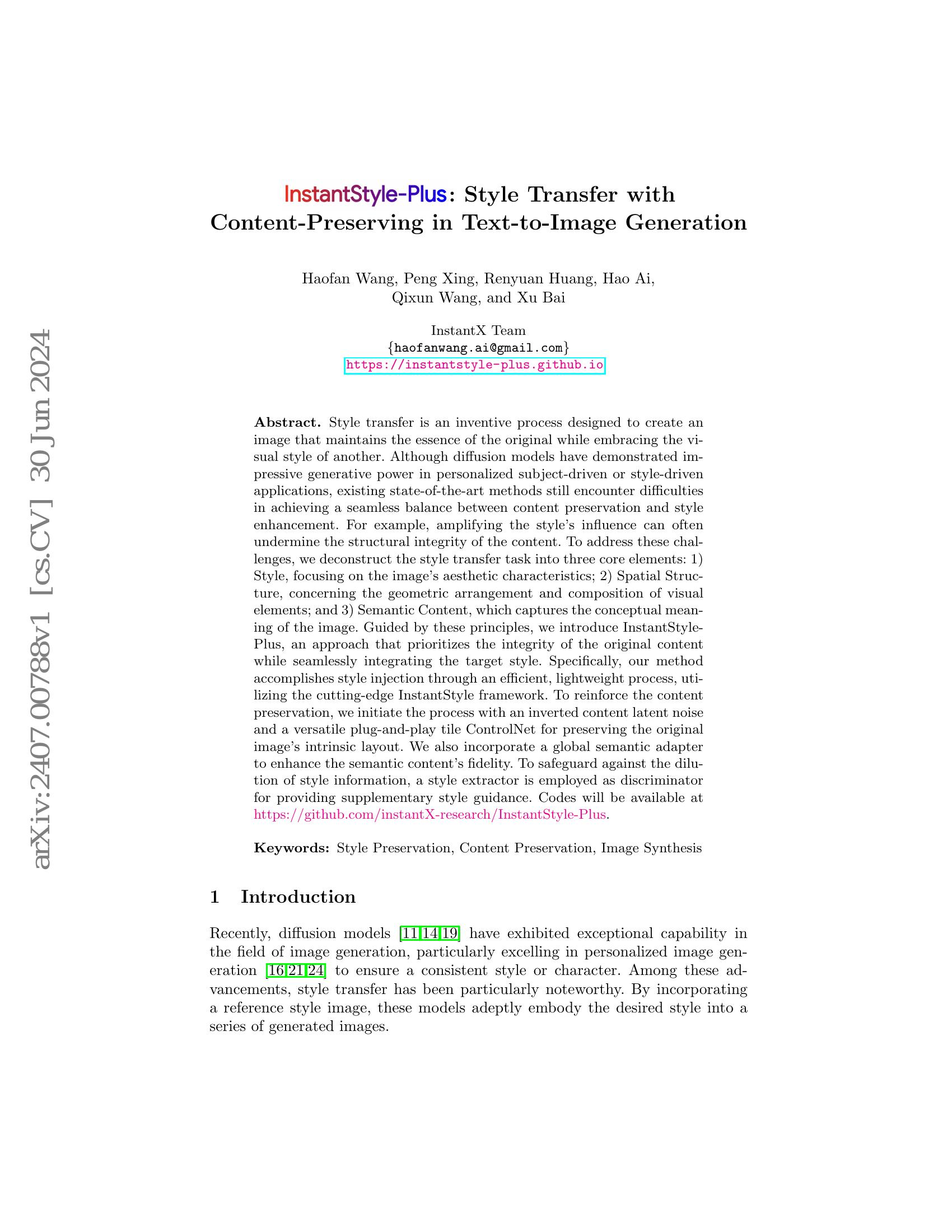 InstantStyle-Plus: Style Transfer with Content-Preserving in Text-to-Image Generation - 智源社区论文