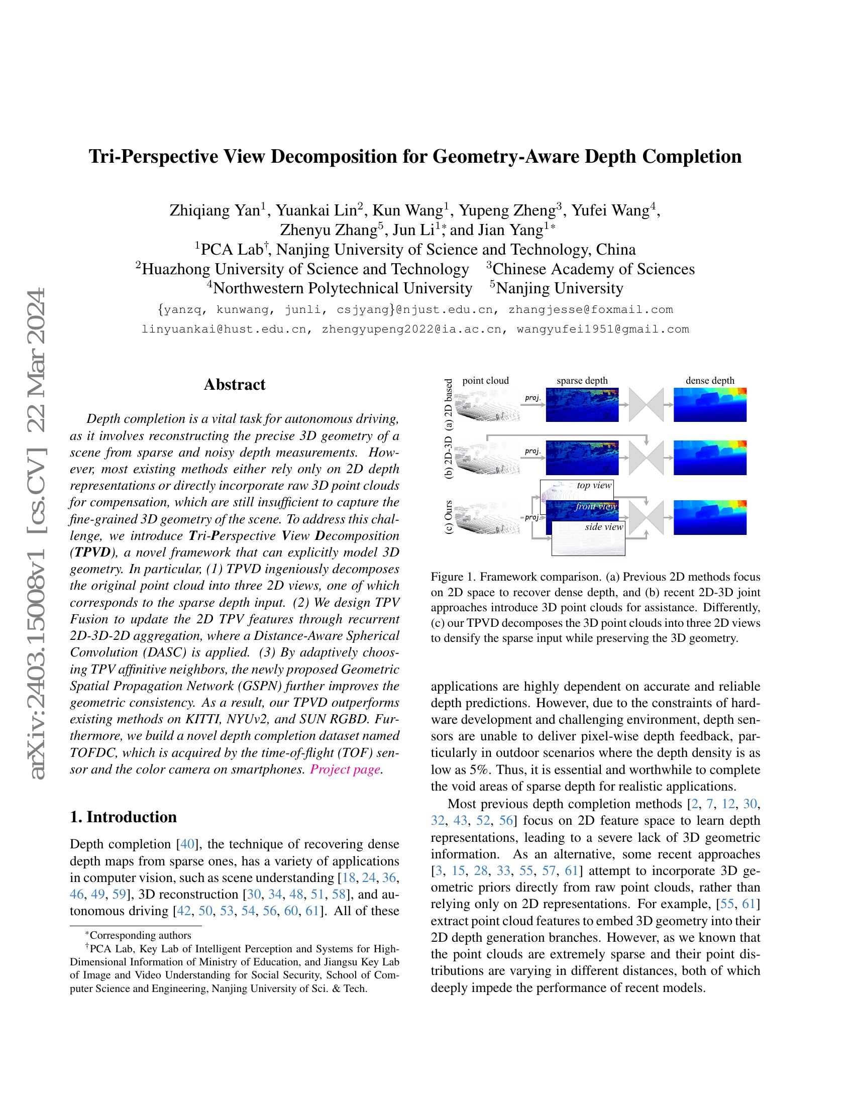 Tri-Perspective View Decomposition for Geometry-Aware Depth Completion - 智源社区论文