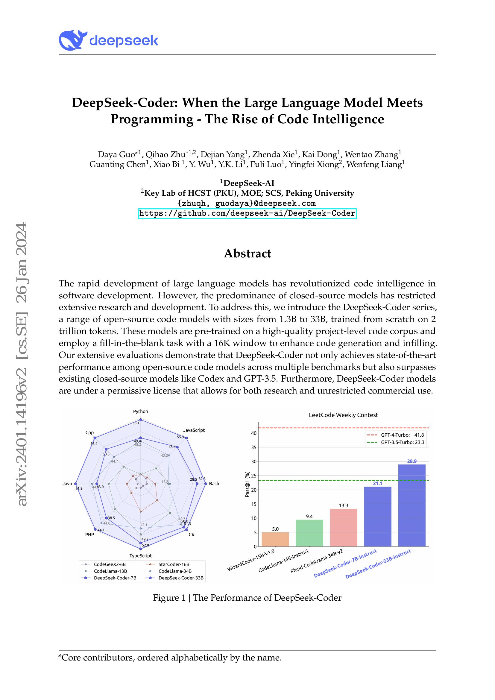 Deepseek Coder When The Large Language Model Meets Programming The Rise Of Code Intelligence