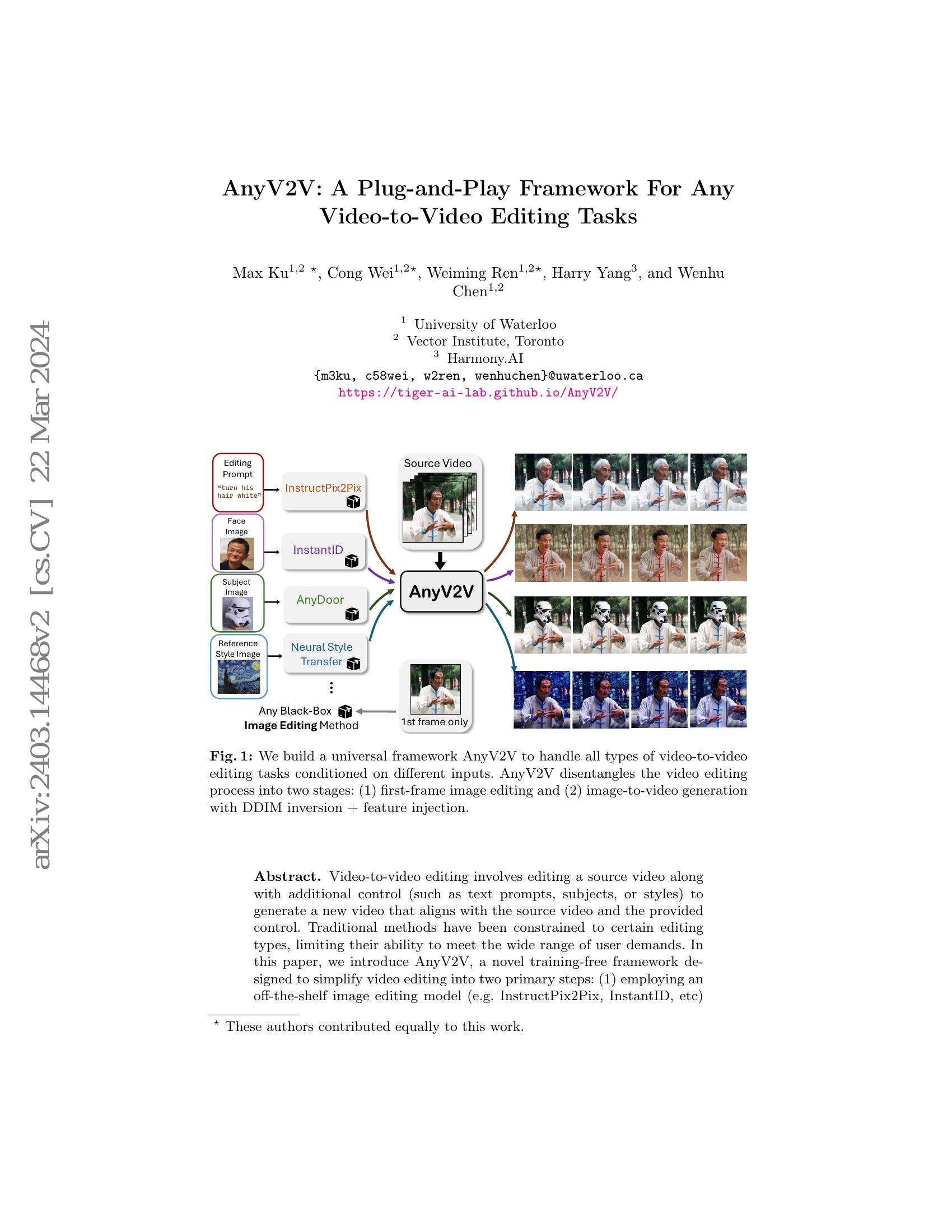 AnyV2V: A Plug-and-Play Framework For Any Video-to-Video Editing Tasks - 智源社区论文