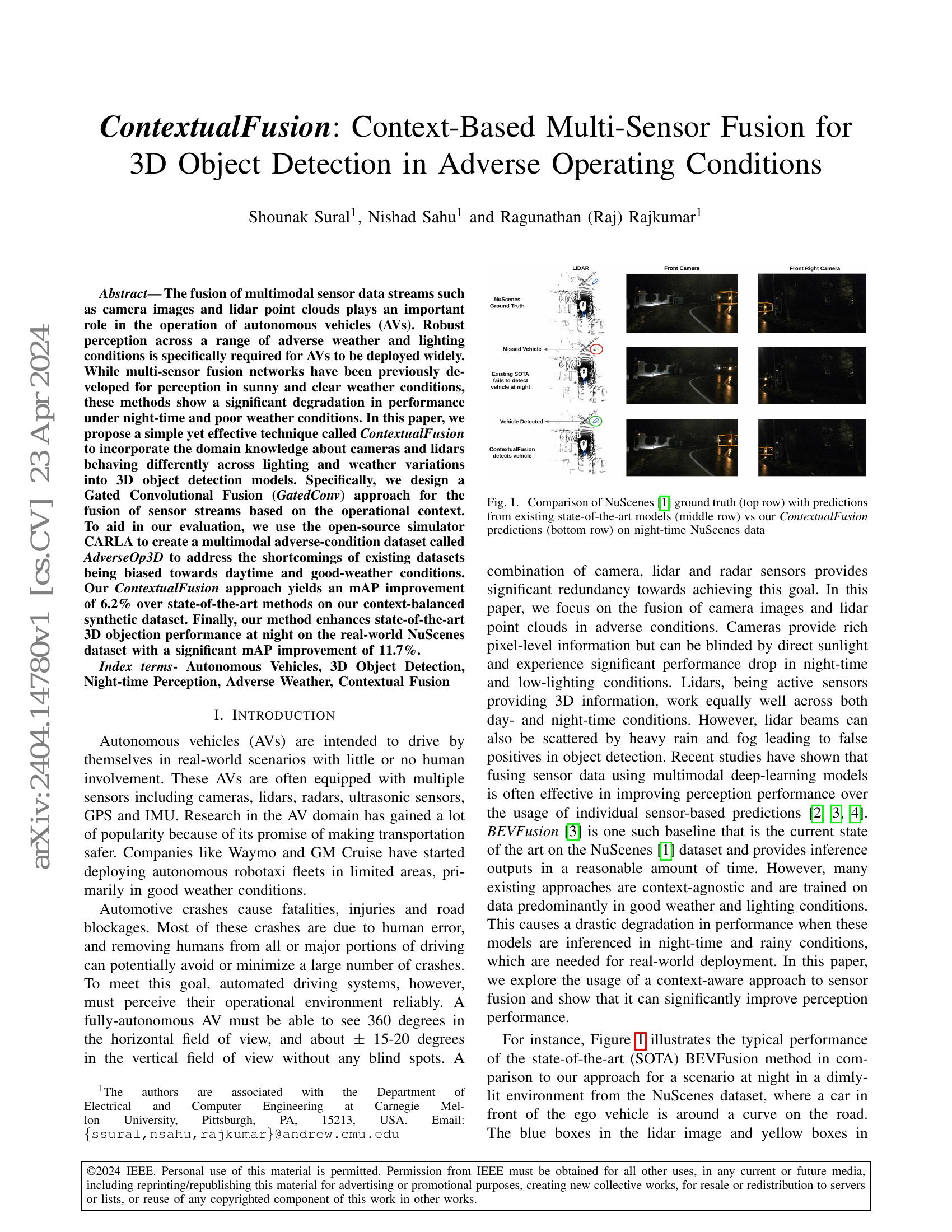 Contextualfusion Context Based Multi Sensor Fusion For 3d Object