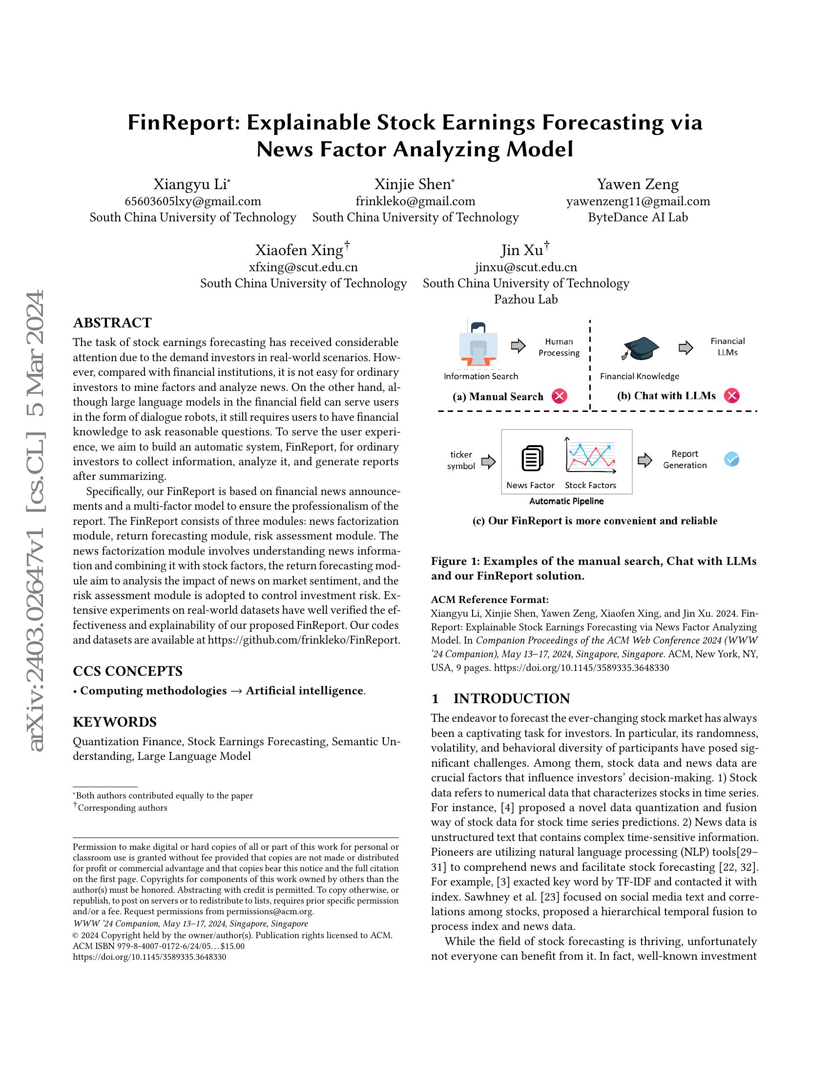 FinReport: Explainable Stock Earnings Forecasting via News Factor ...