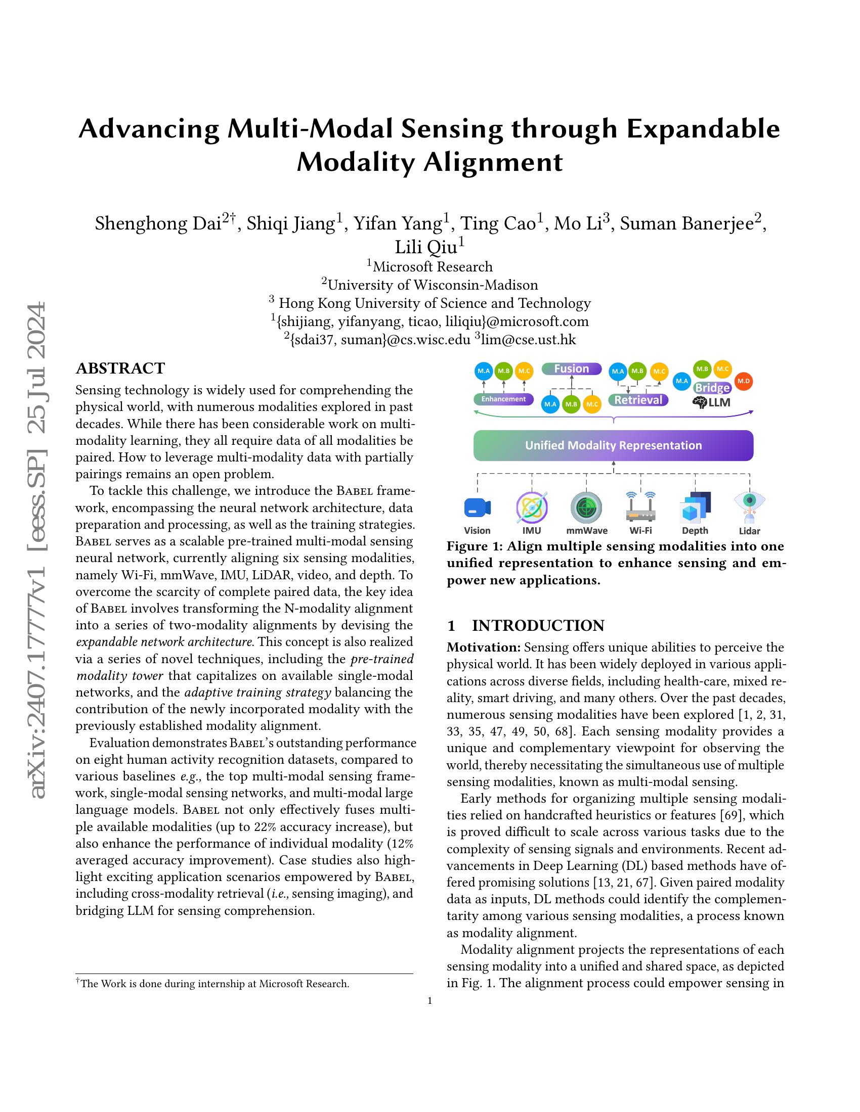 Advancing Multi-Modal Sensing Through Expandable Modality Alignment - 智 ...
