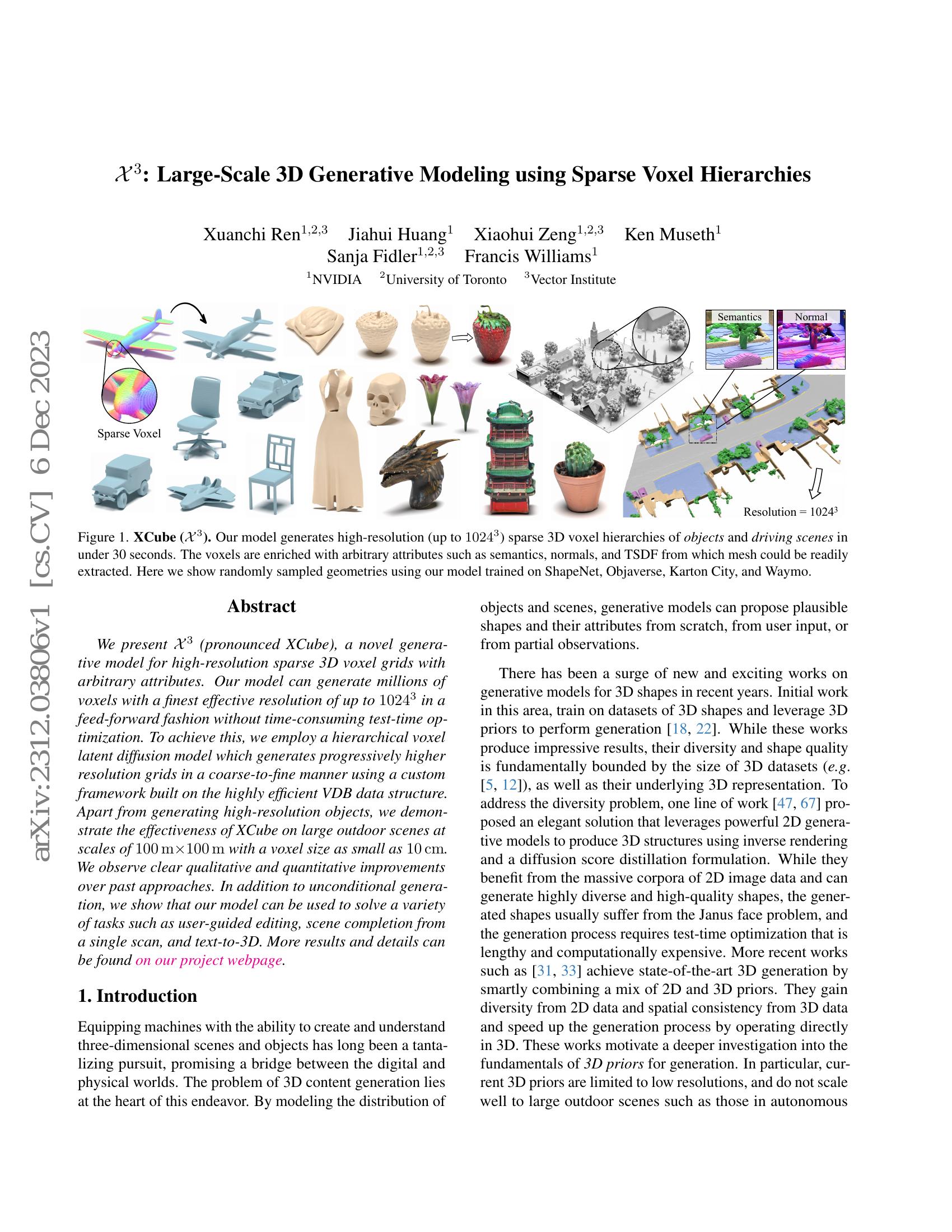 XCube ($\mathcal{X}^3$): Large-Scale 3D Generative Modeling using Sparse Voxel Hierarchies - 智源社区论文