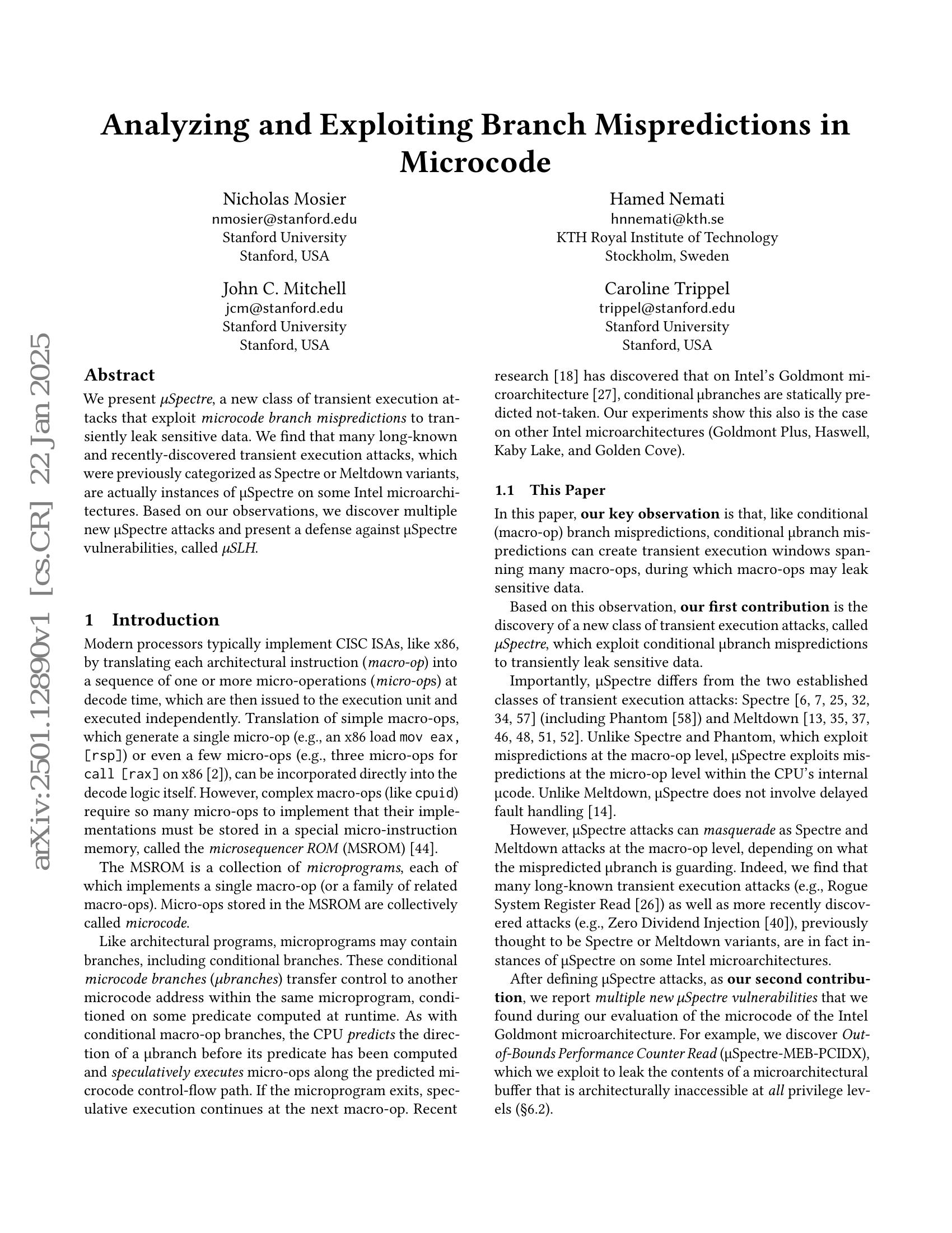 Analyzing and Exploiting Branch Mispredictions in Microcode - 智源社区论文