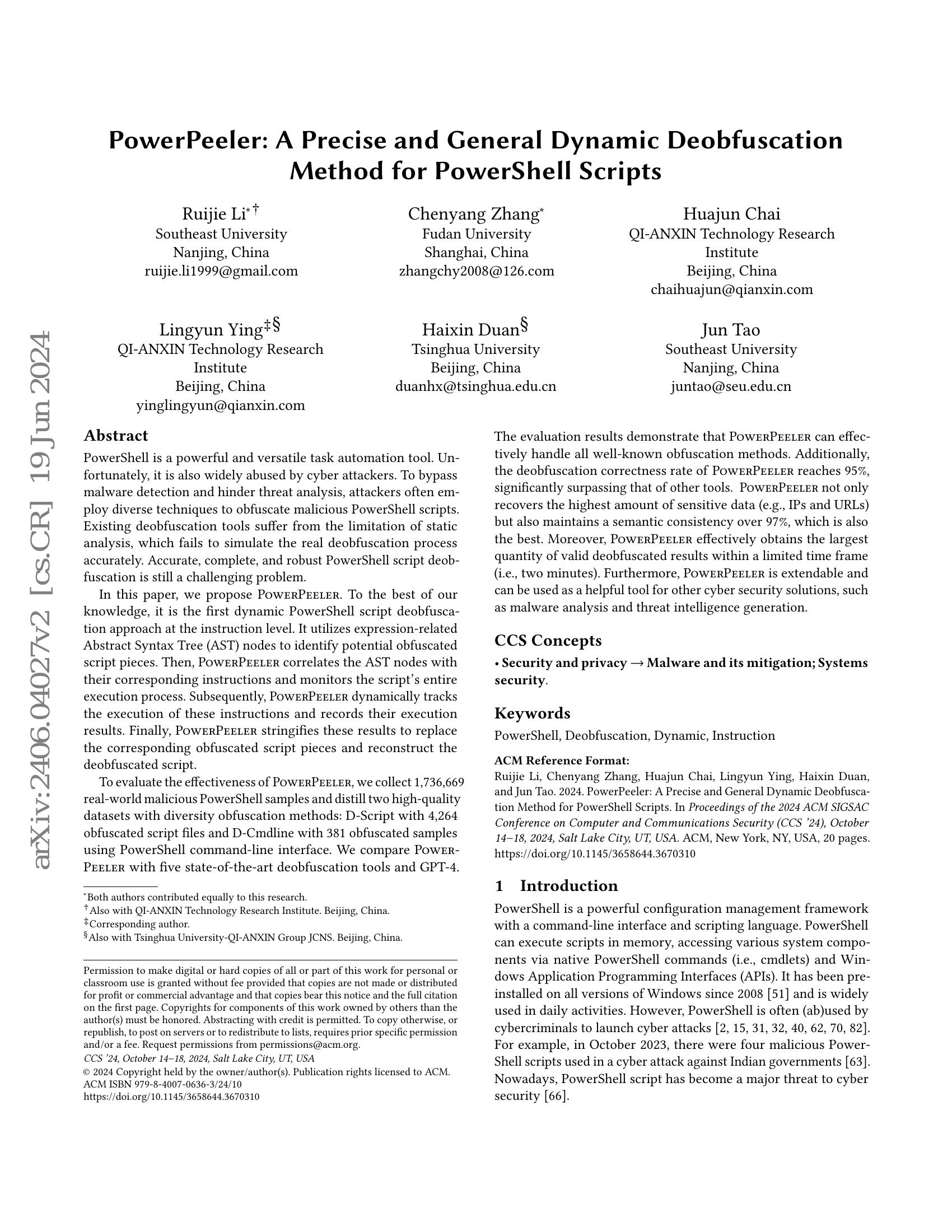 PowerPeeler: A Precise and General Dynamic Deobfuscation Method for PowerShell Scripts - 智源社区论文