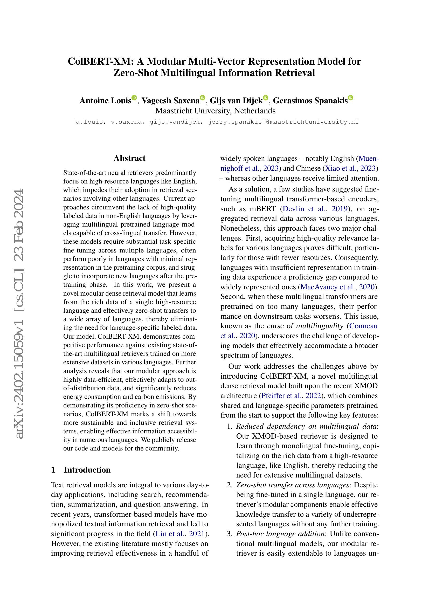 ColBERT-XM: A Modular Multi-Vector Representation Model for Zero-Shot ...