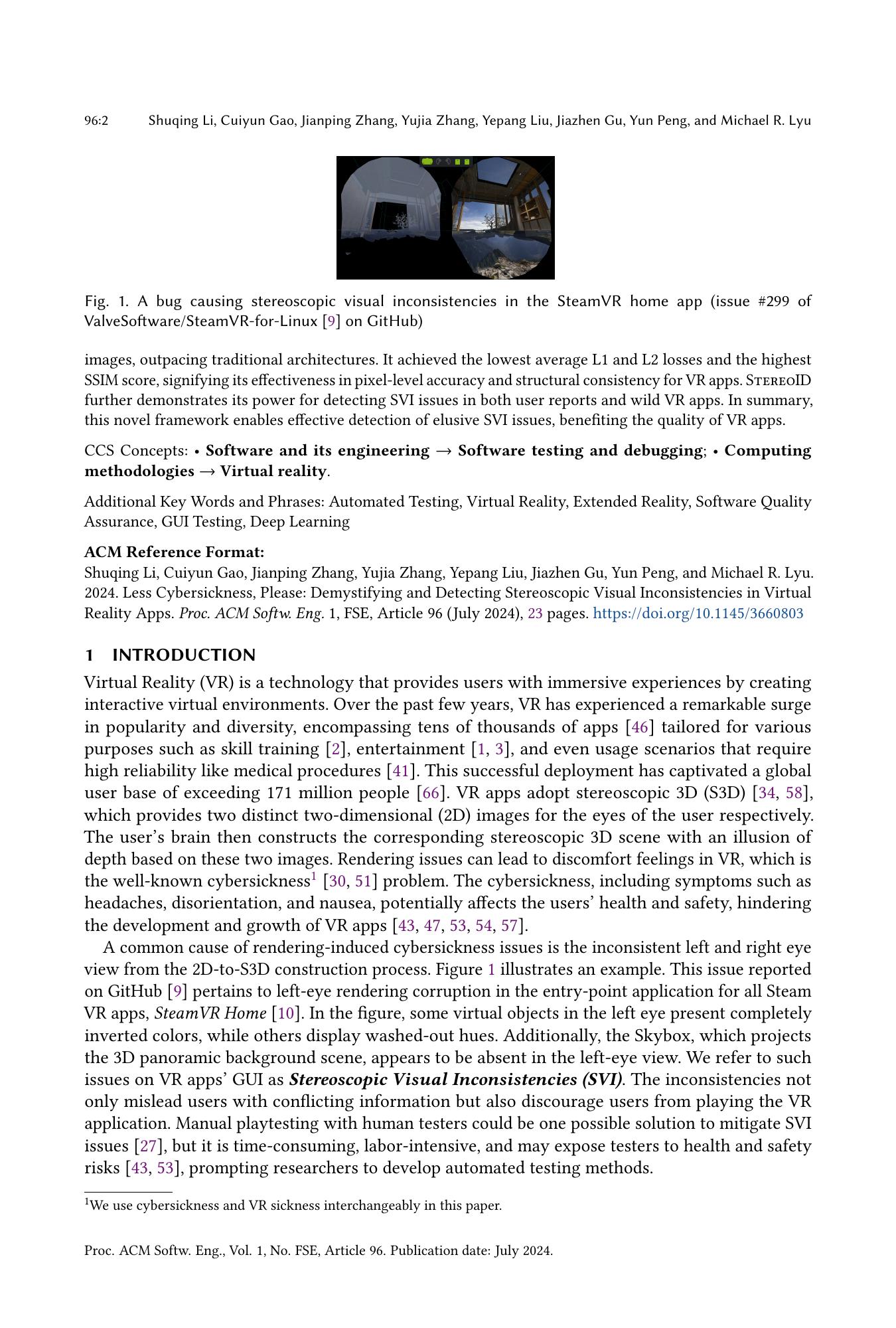 Less Cybersickness, Please: Demystifying and Detecting Stereoscopic ...