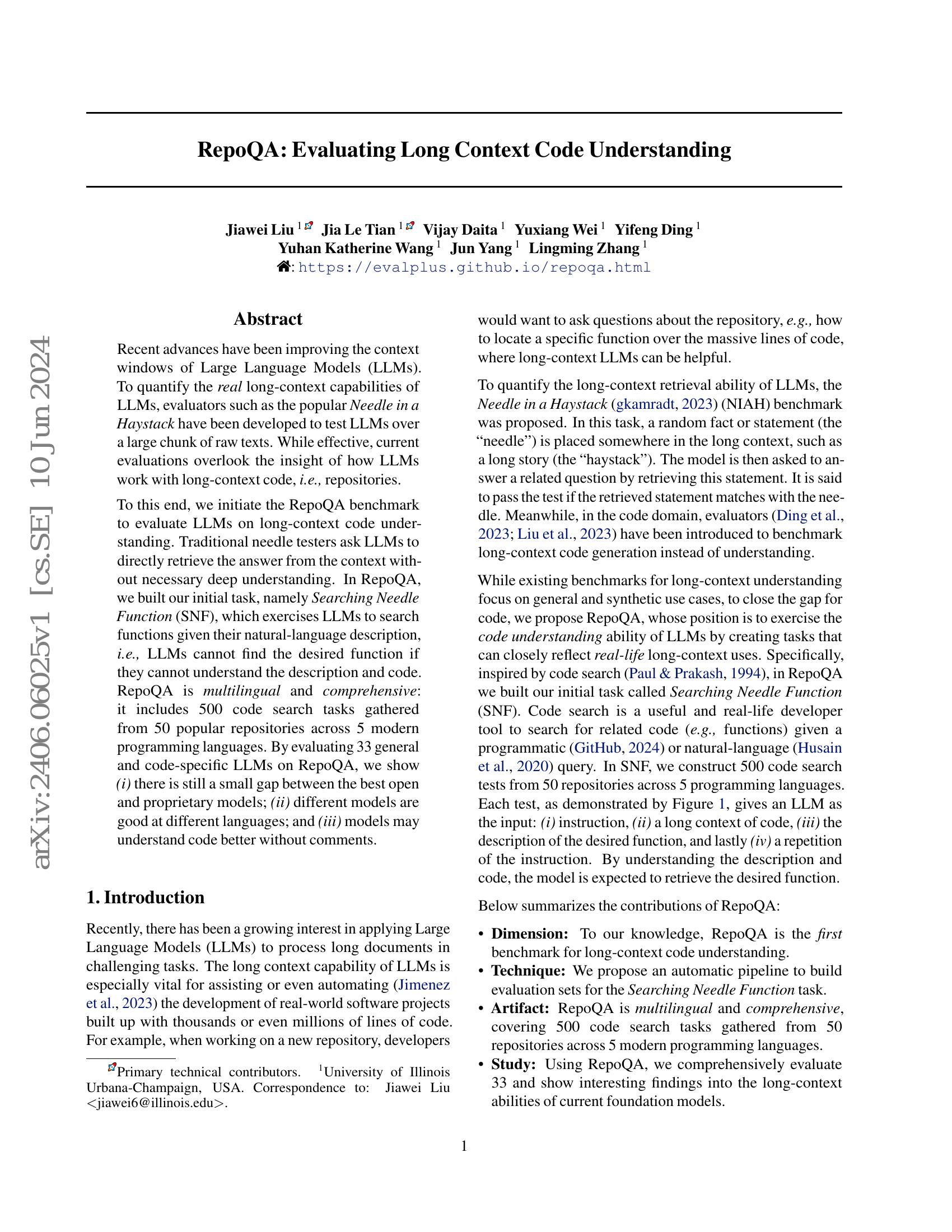 RepoQA: Evaluating Long Context Code Understanding - 智源社区论文