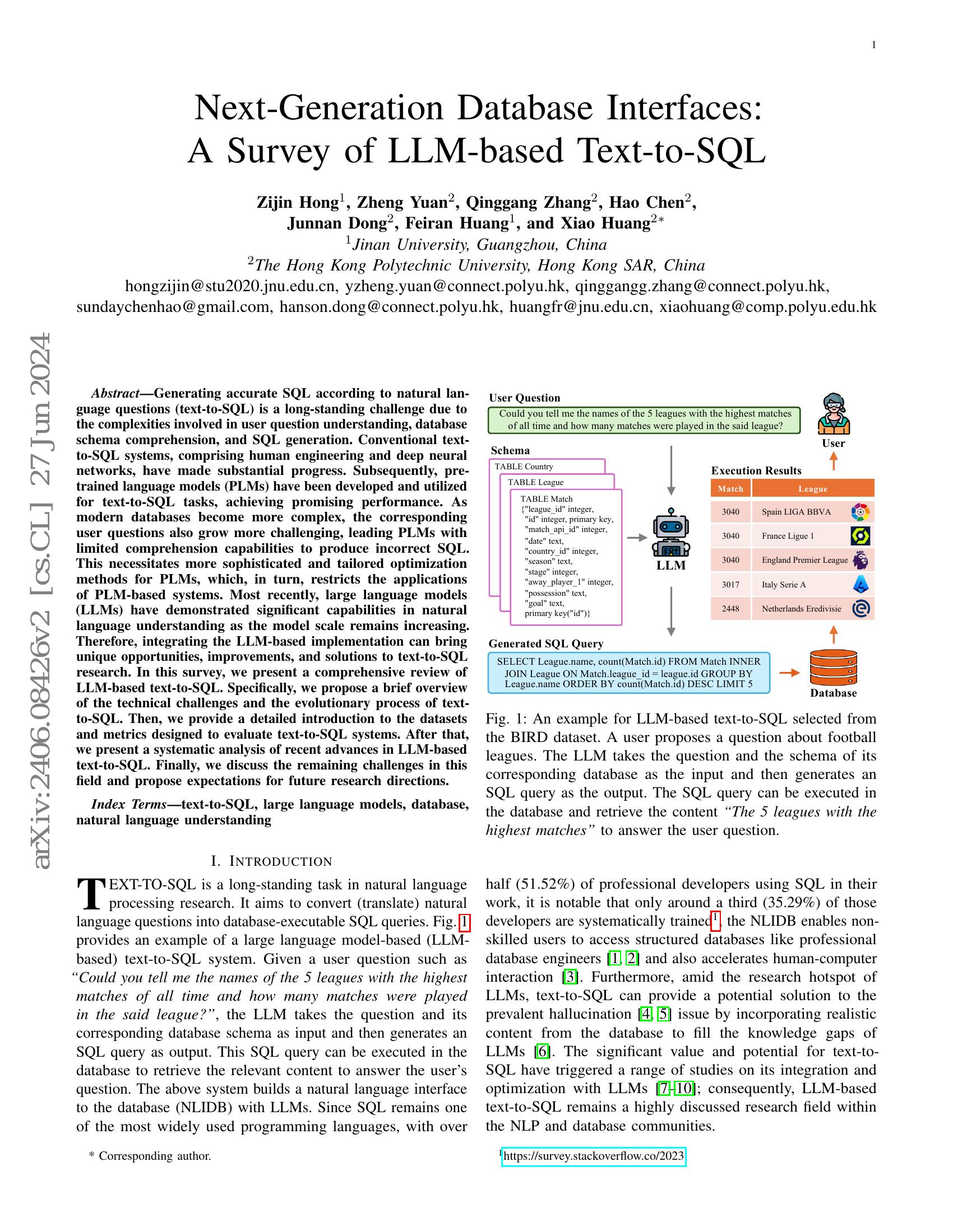 Next-Generation Database Interfaces: A Survey of LLM-based Text-to-SQL - 智源社区论文