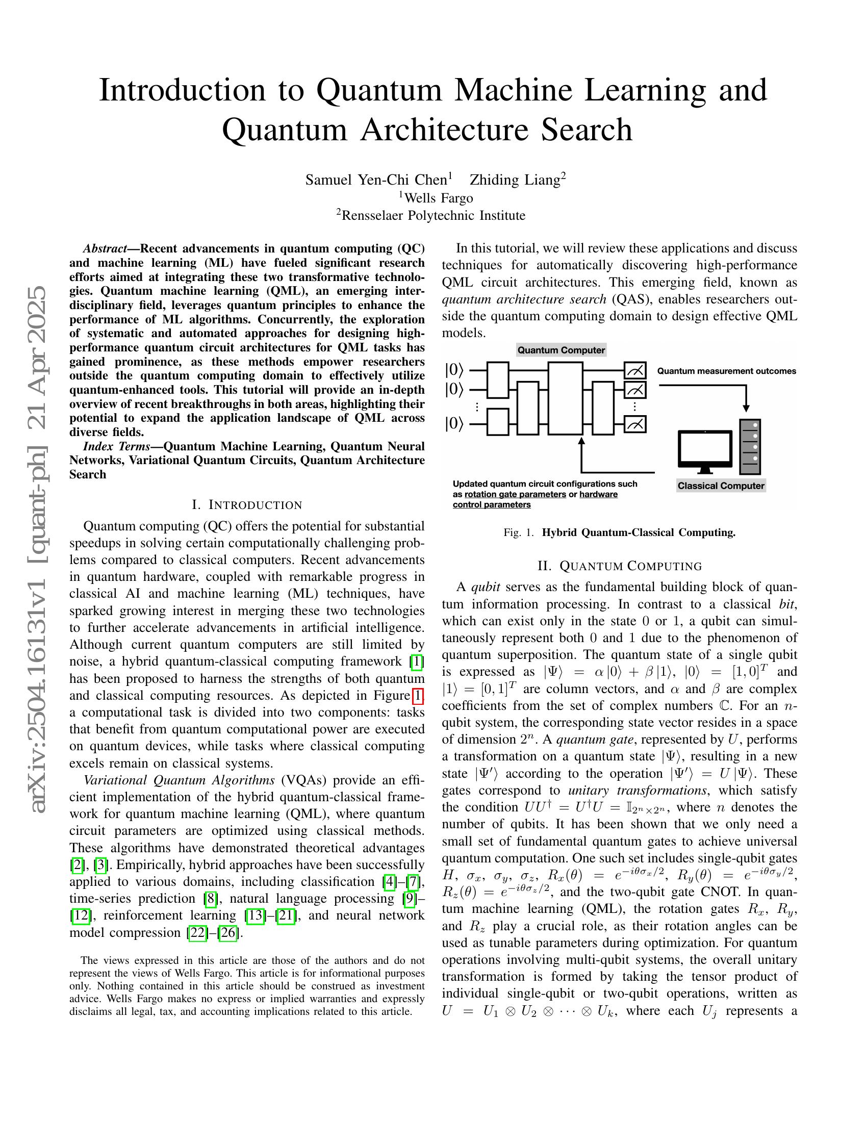 Introduction to Quantum Machine Learning and Quantum Architecture ...