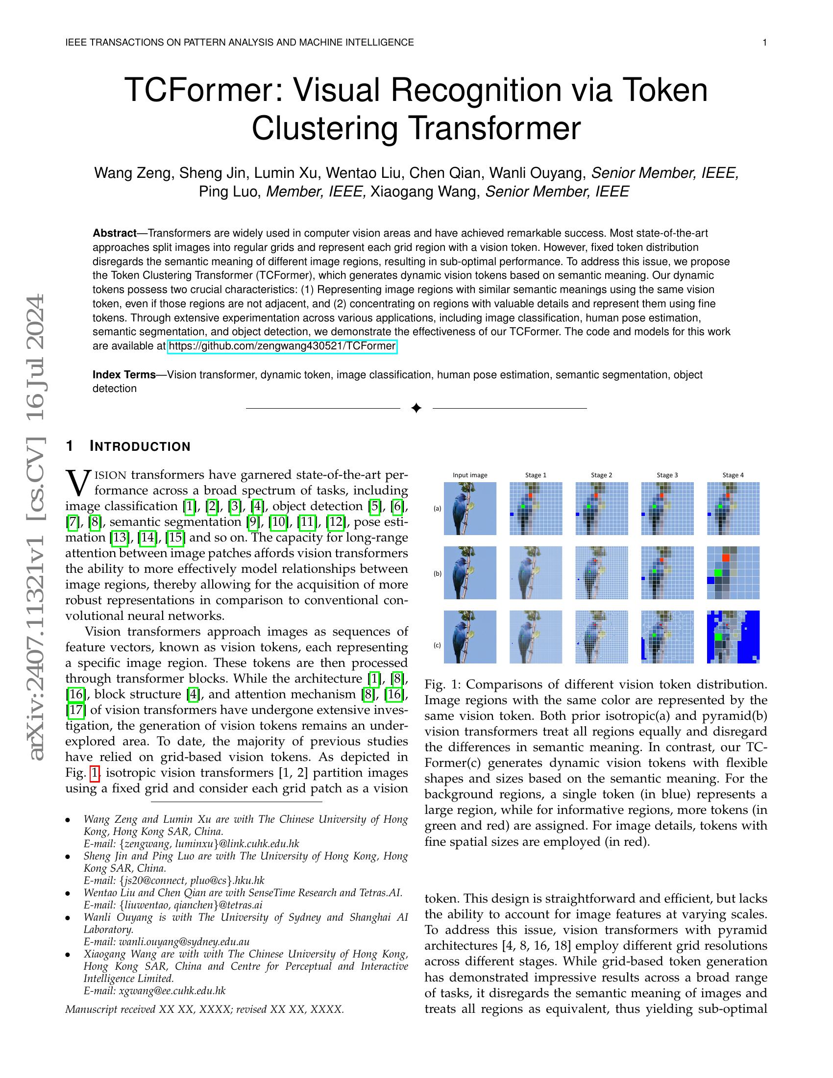 TCFormer: Visual Recognition via Token Clustering Transformer - 智源社区论文