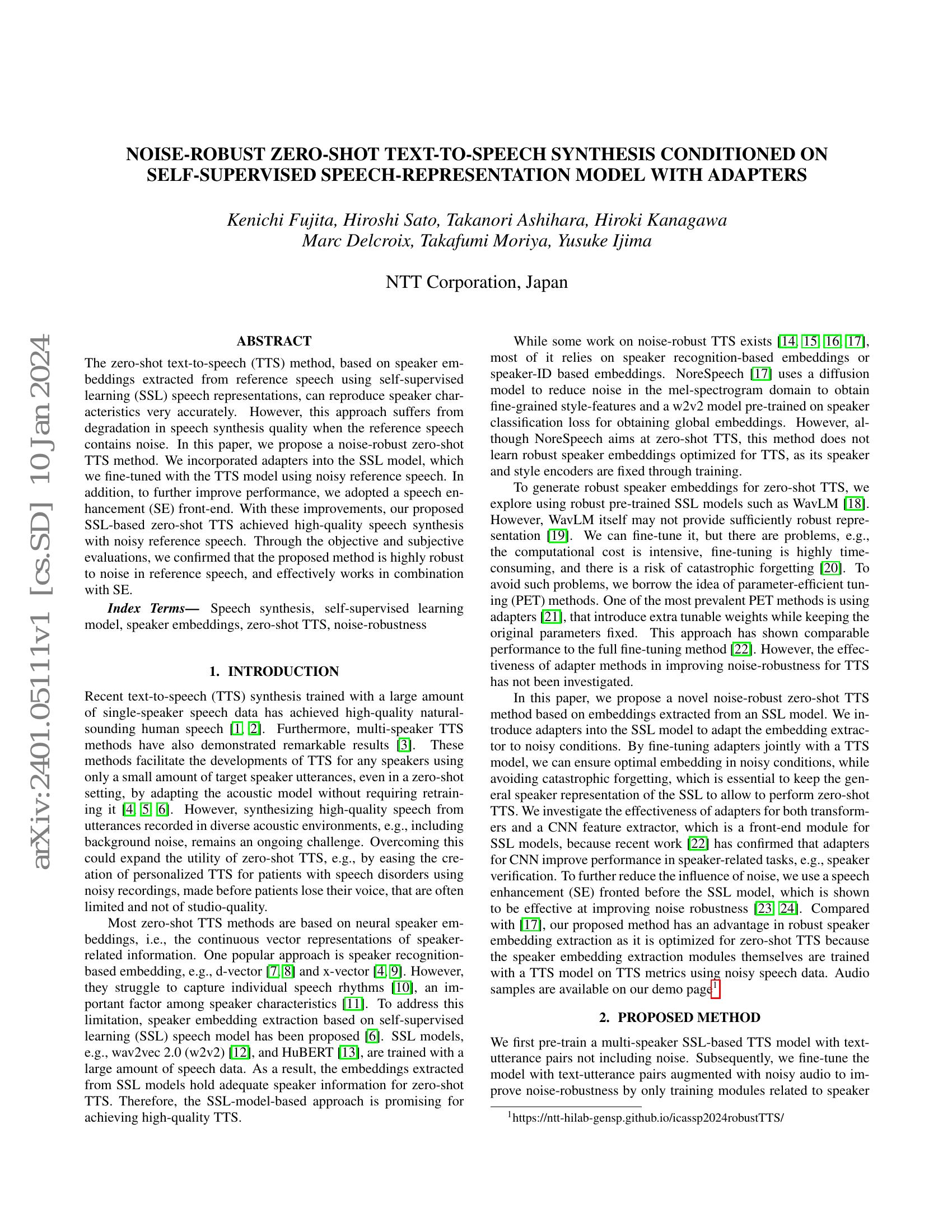Noise-robust zero-shot text-to-speech synthesis conditioned on self-supervised speech ...