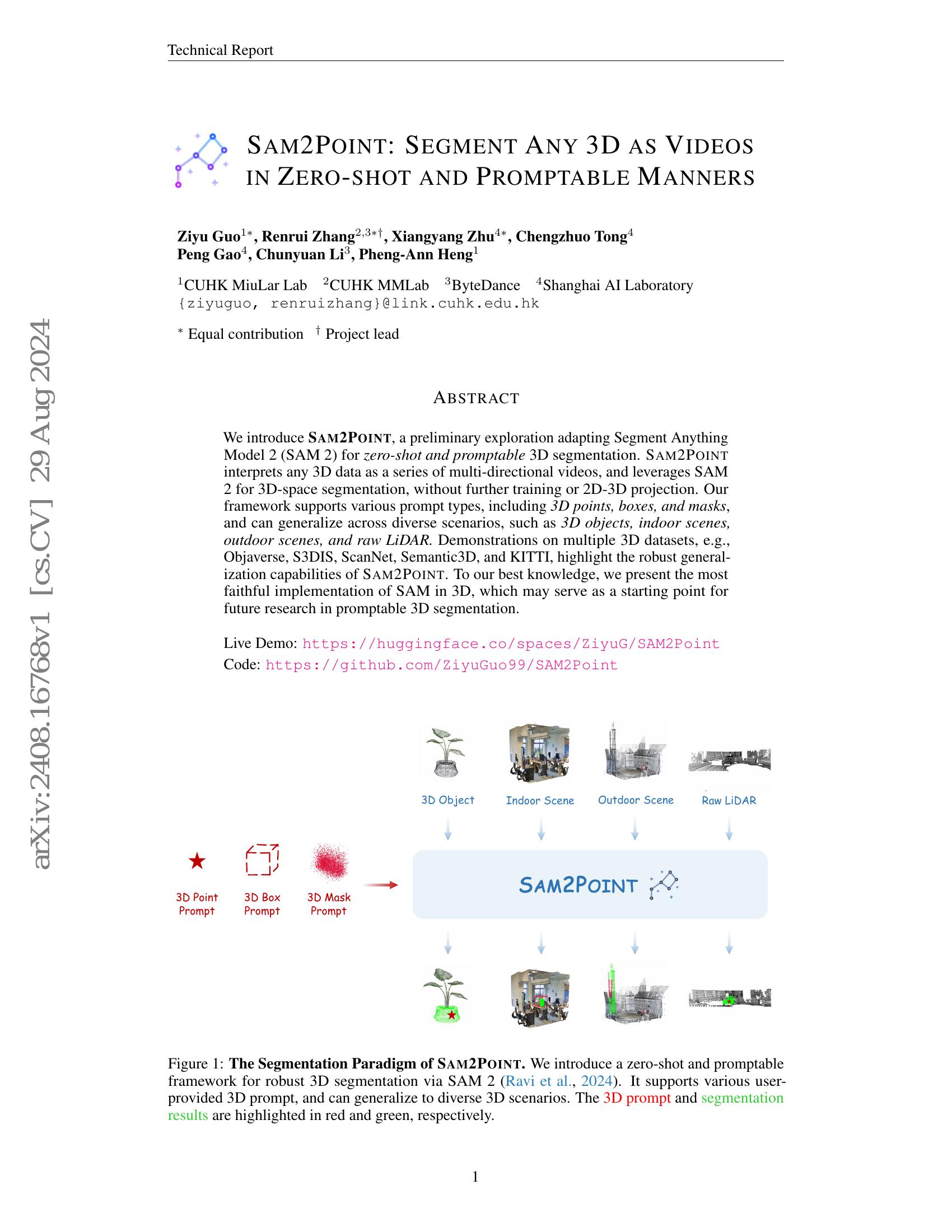 SAM2Point: Segment Any 3D as Videos in Zero-shot and Promptable Manners ...