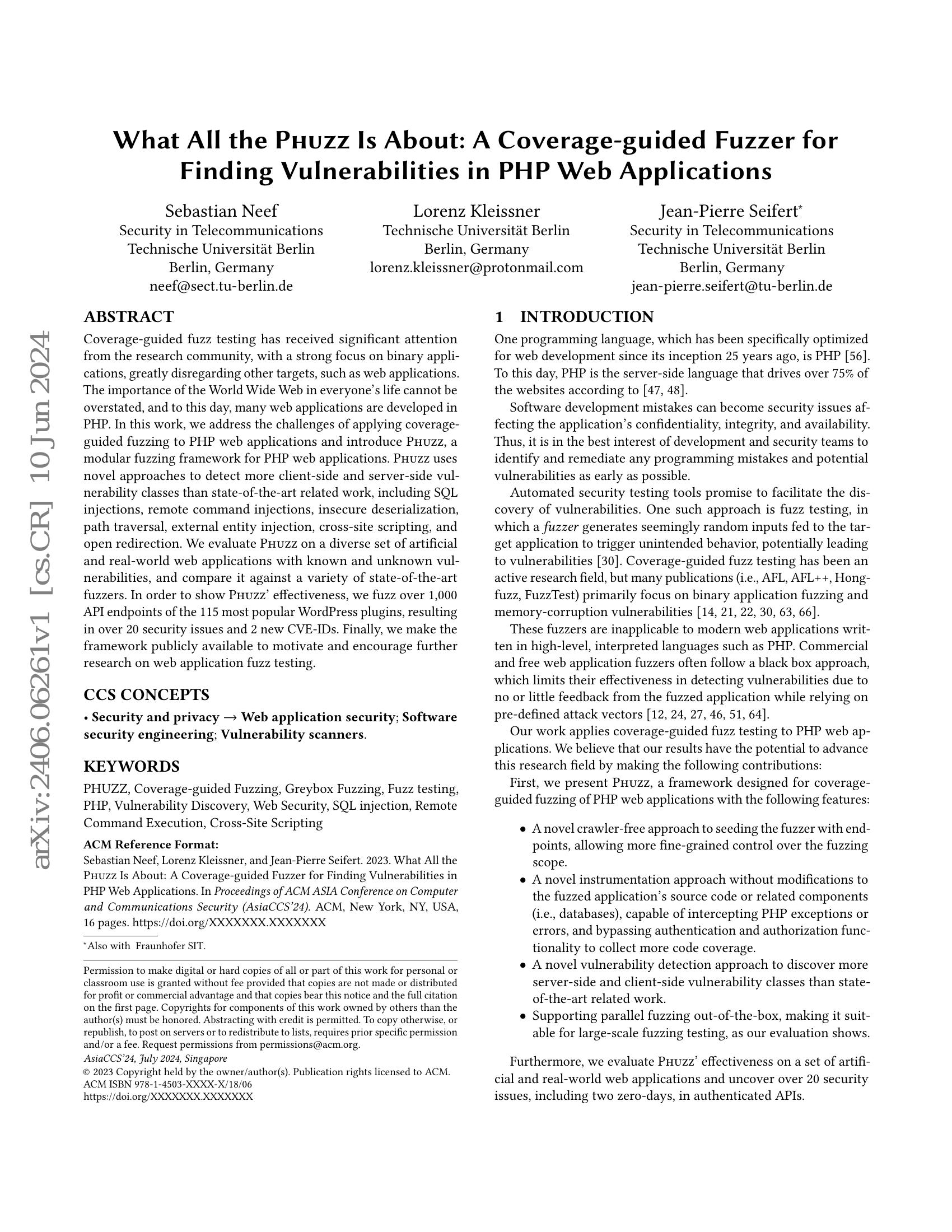 What All the PHUZZ Is About: A Coverage-guided Fuzzer for Finding Vulnerabilities in PHP Web ...