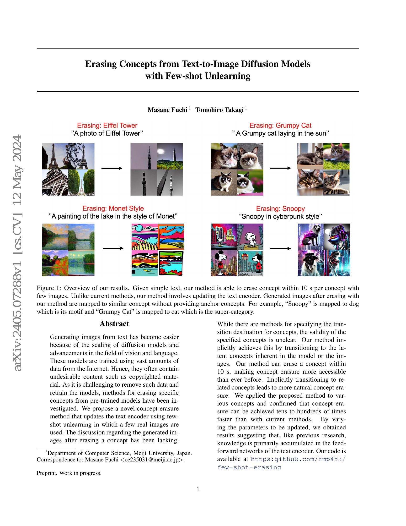 Erasing Concepts from Text-to-Image Diffusion Models with Few-shot Unlearning - 智源社区论文