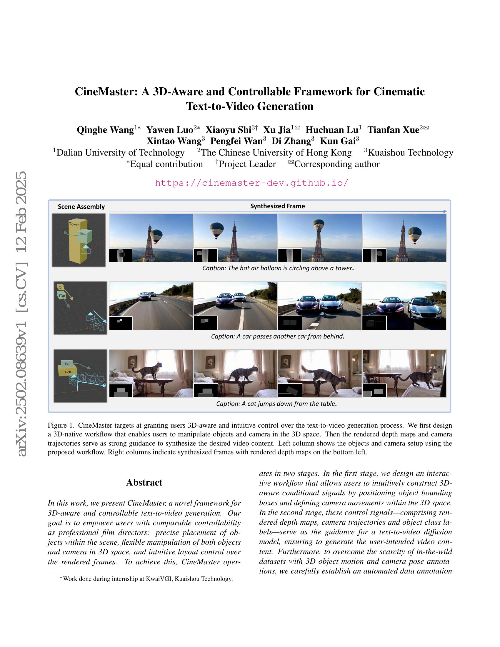 CineMaster: A 3D-Aware and Controllable Framework for Cinematic Text-to-Video Generation - 智源社区论文