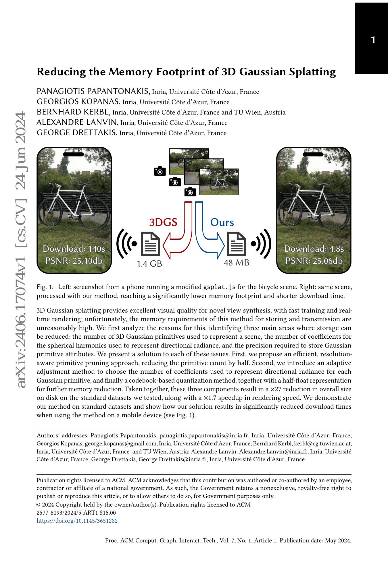 Reducing the Memory Footprint of 3D Gaussian Splatting - 智源社区论文